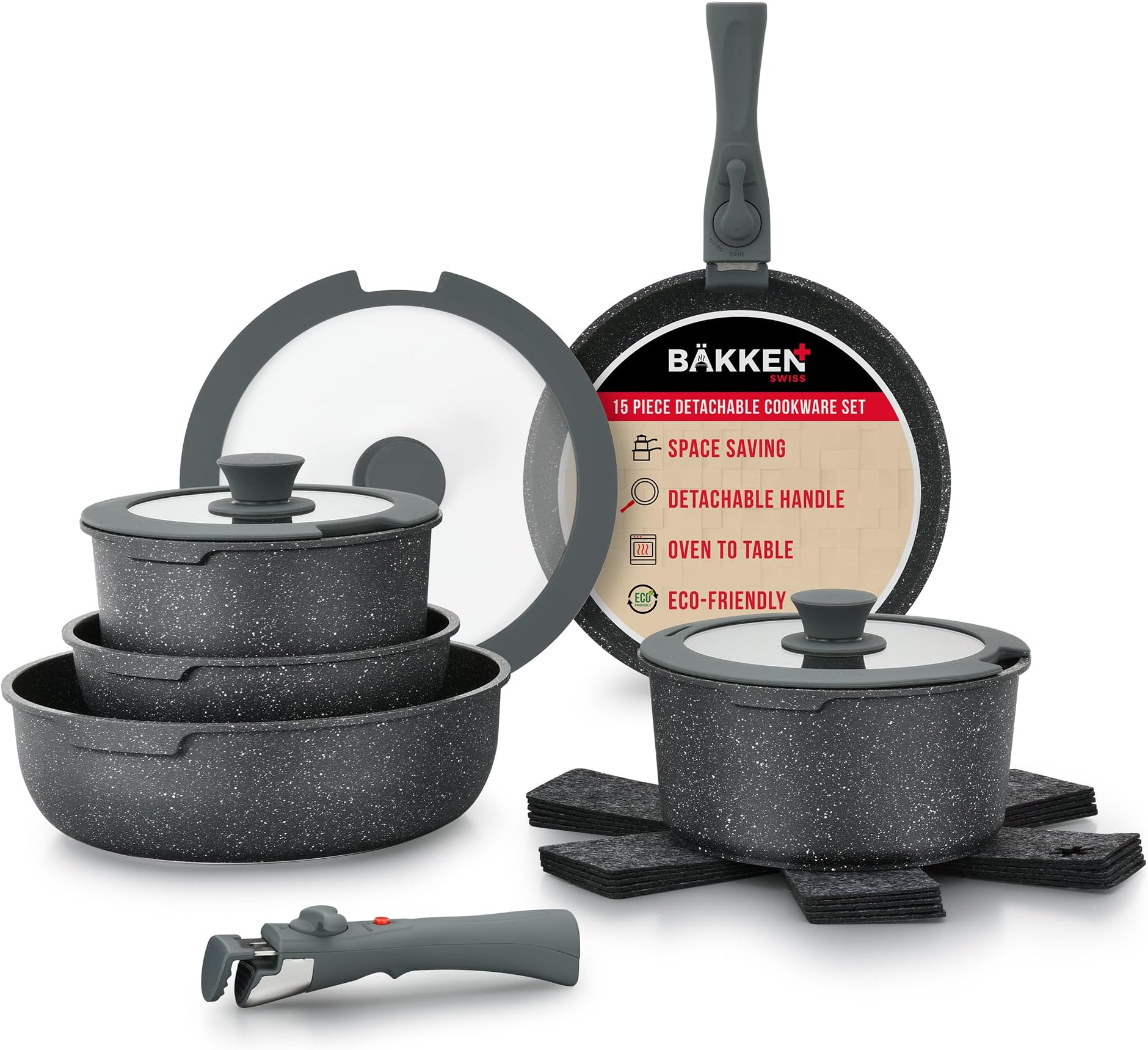 Amazon.com: Bakken-Swiss 14-Piece Kitchen Cookware Set – Granite Non ...