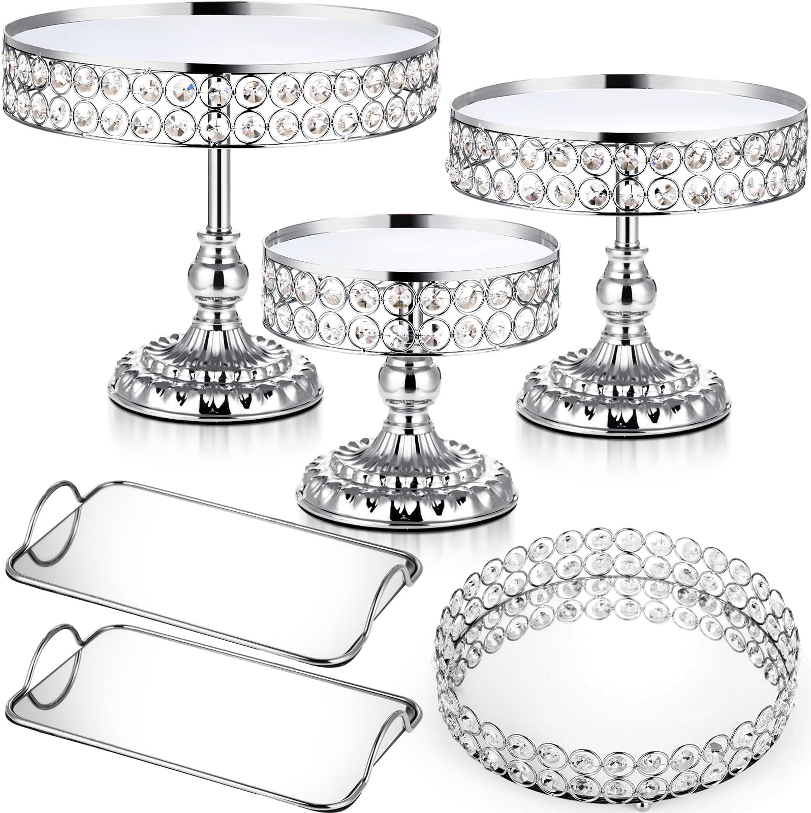 Amazon.com: Sieral 6 Pcs Silver Cake Stand Set Wedding Crystal Cupcake ...