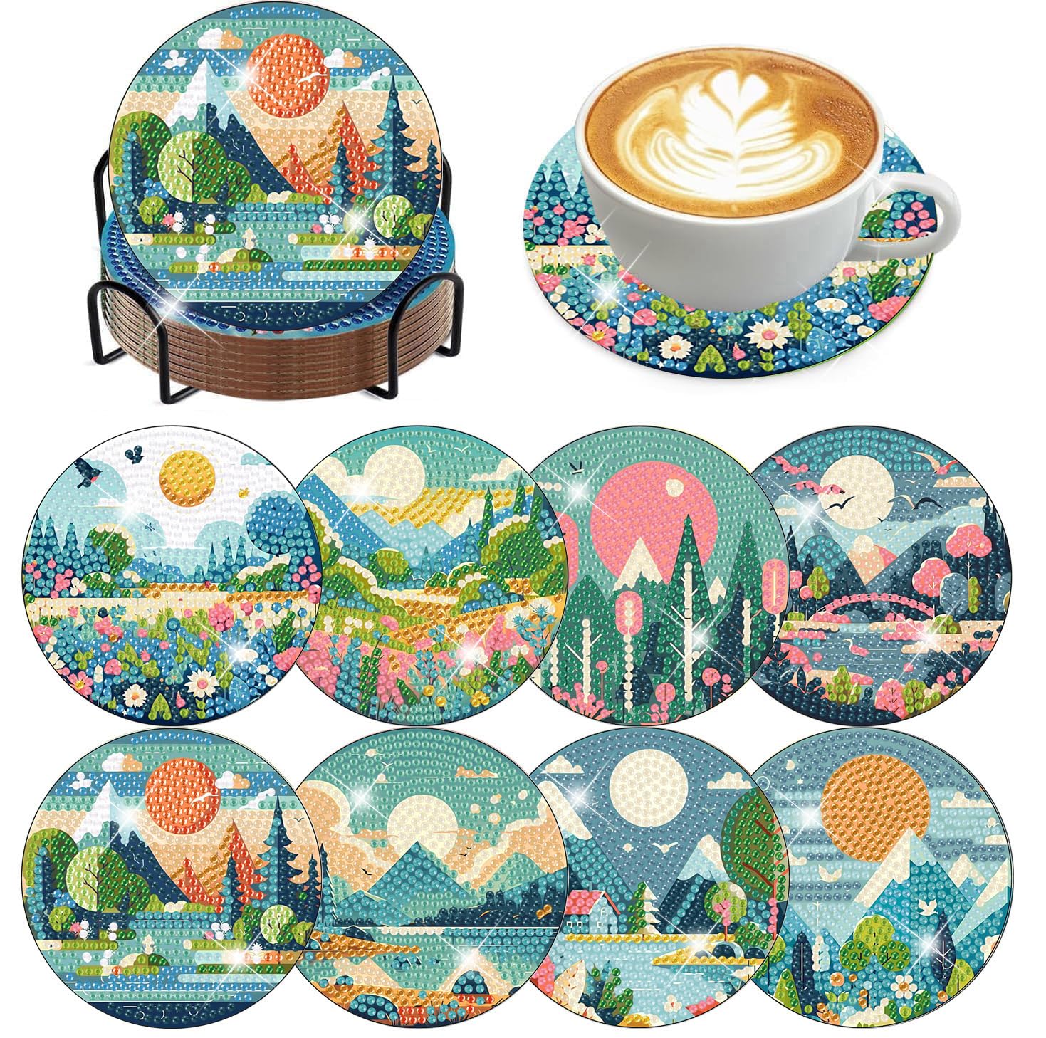 Amazon.com: 8Pcs Sunset Diamond Painting for Adults Coasters - 5D ...