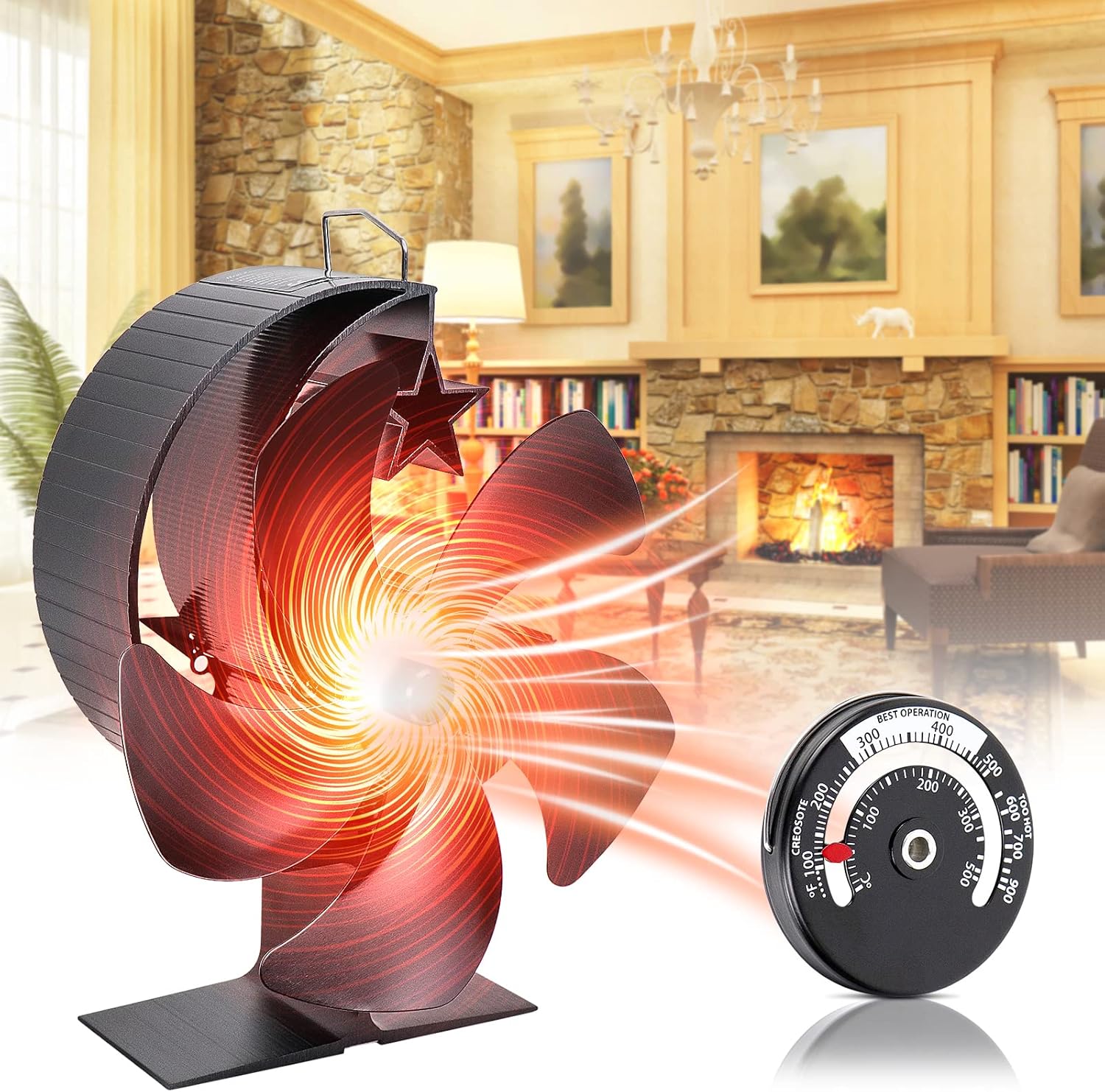 Meetory Stove Fans Log Burners Silent, 5 Blade Upgrade Wood Burner Fire ...