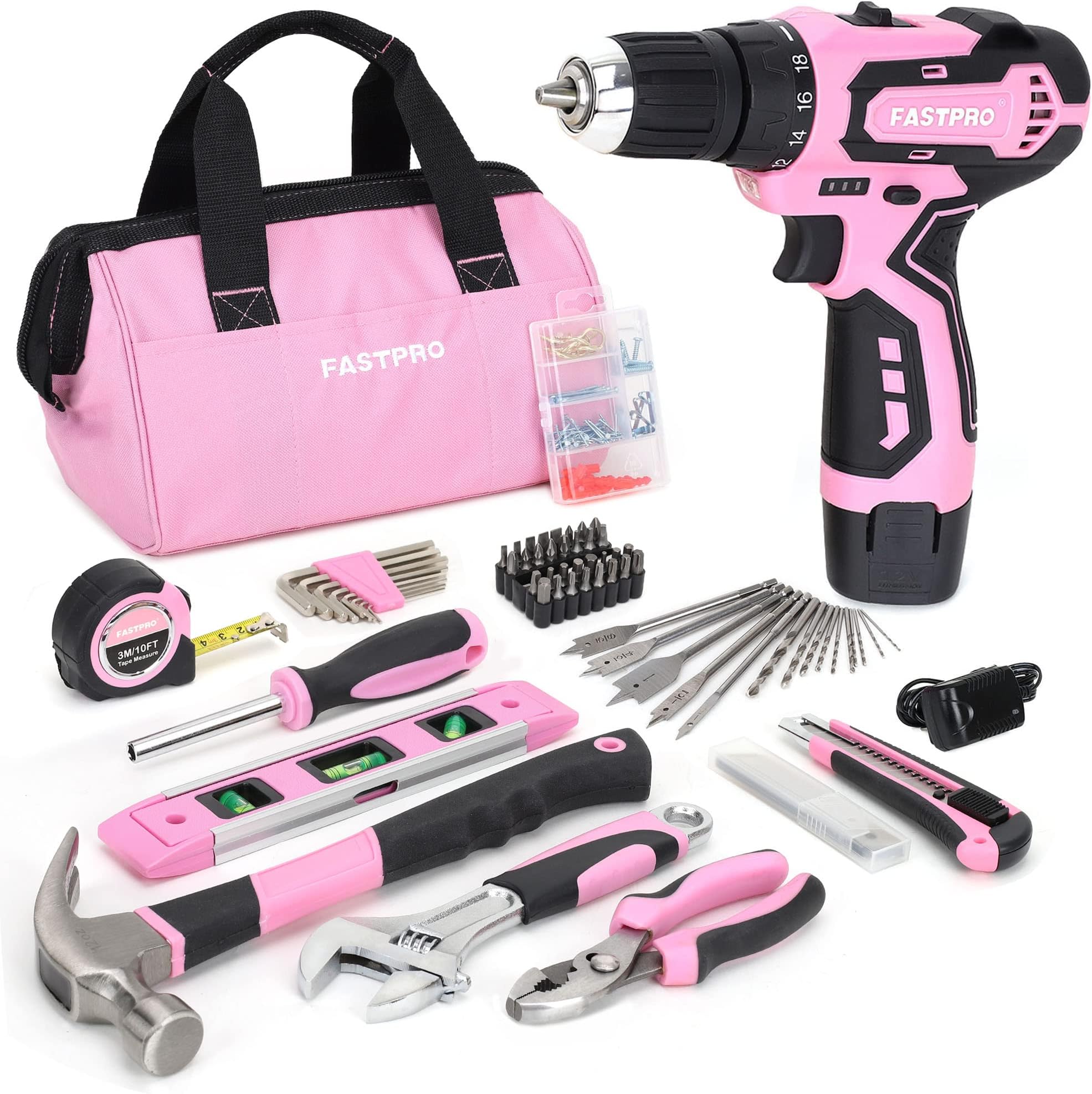 Amazon.com: WORKPRO 12V Pink Cordless Drill Driver and Home Tool Kit ...