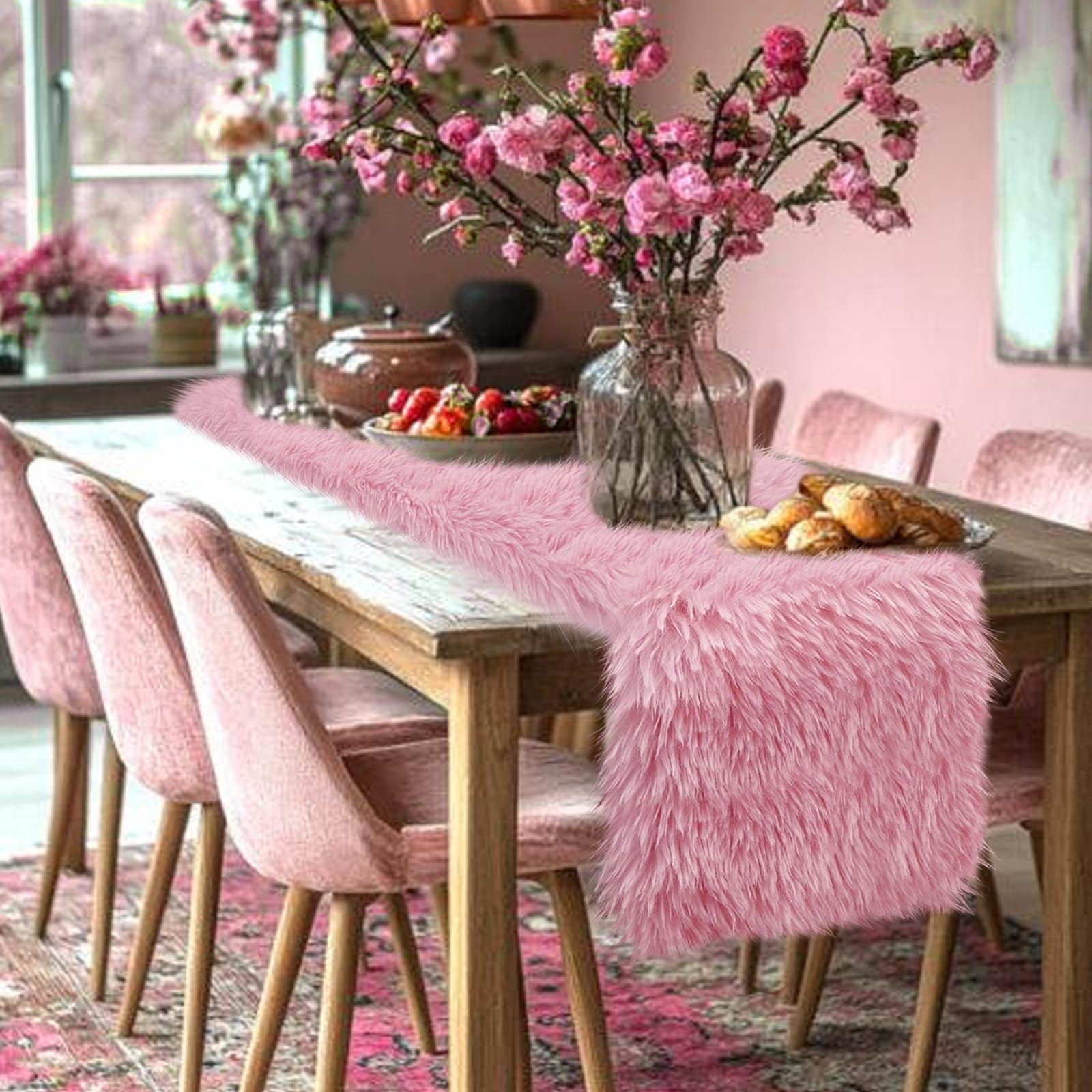 Amazon.com: yuboo Valentines Pink Faux Fur Runner 72 inches for Tables ...