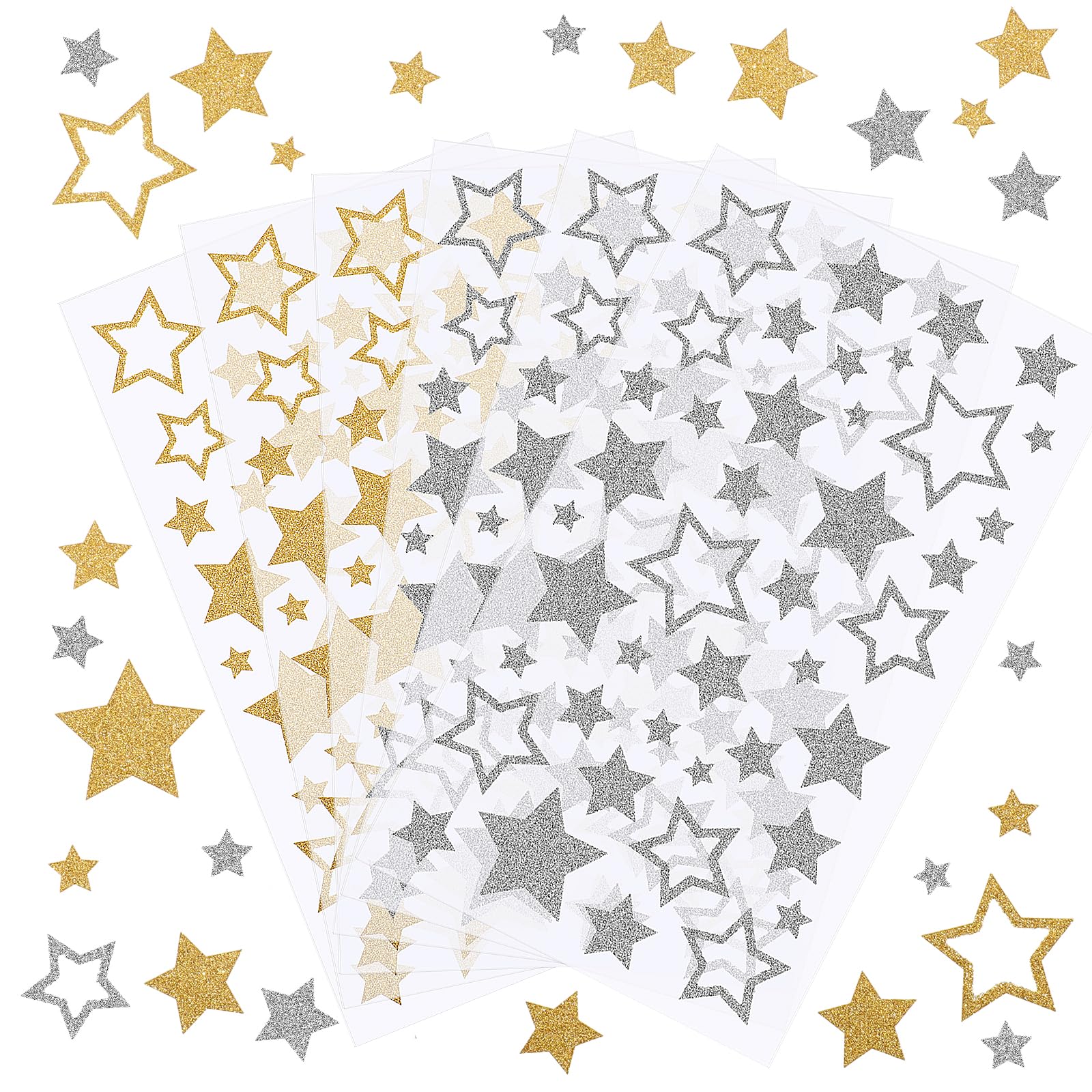 6 Pcs Glitter Star Stickers, Gold Silver Foam Star Stickers Self ...