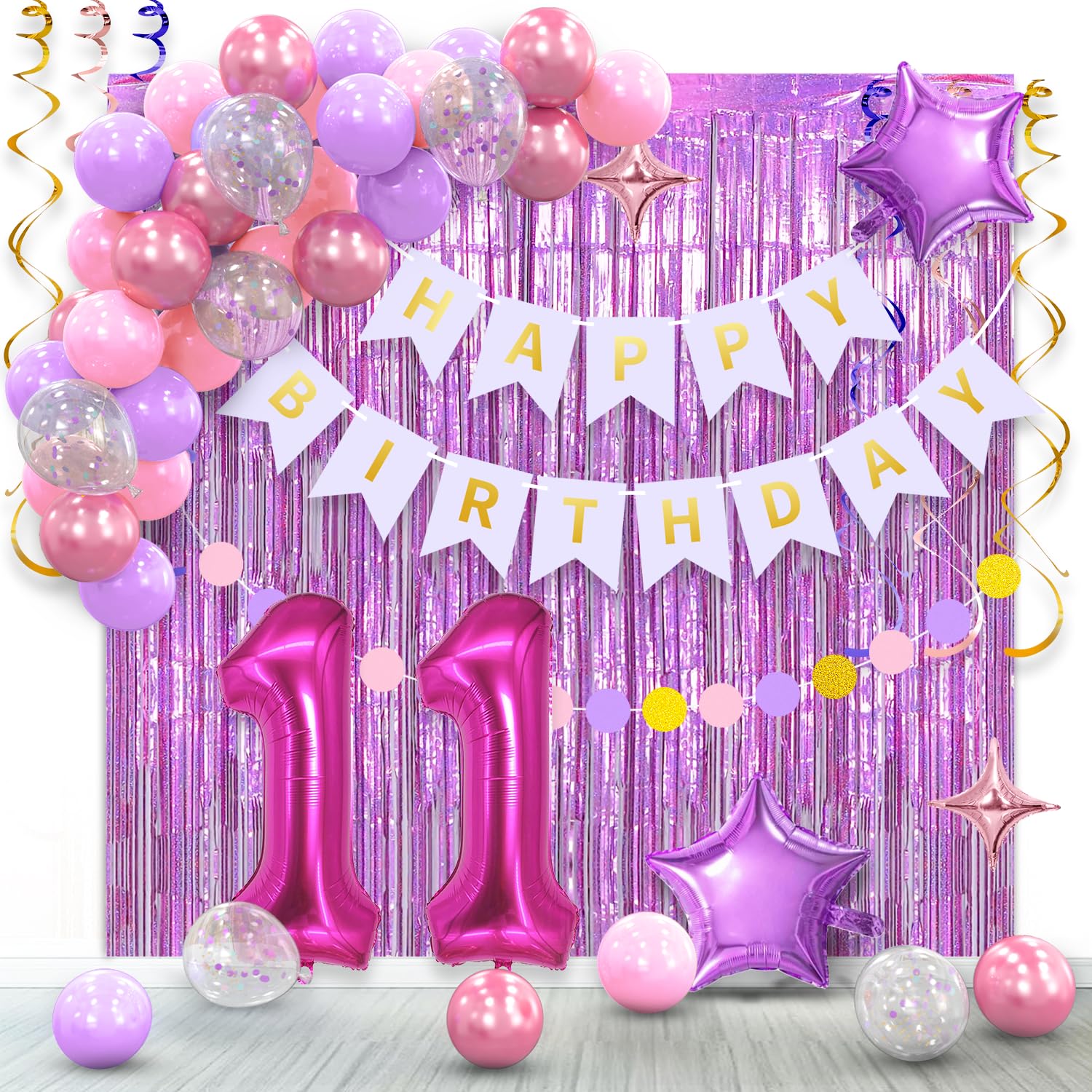 Amazon.com: 11th Birthday Decorations for Girls Pink Purple - Happy ...