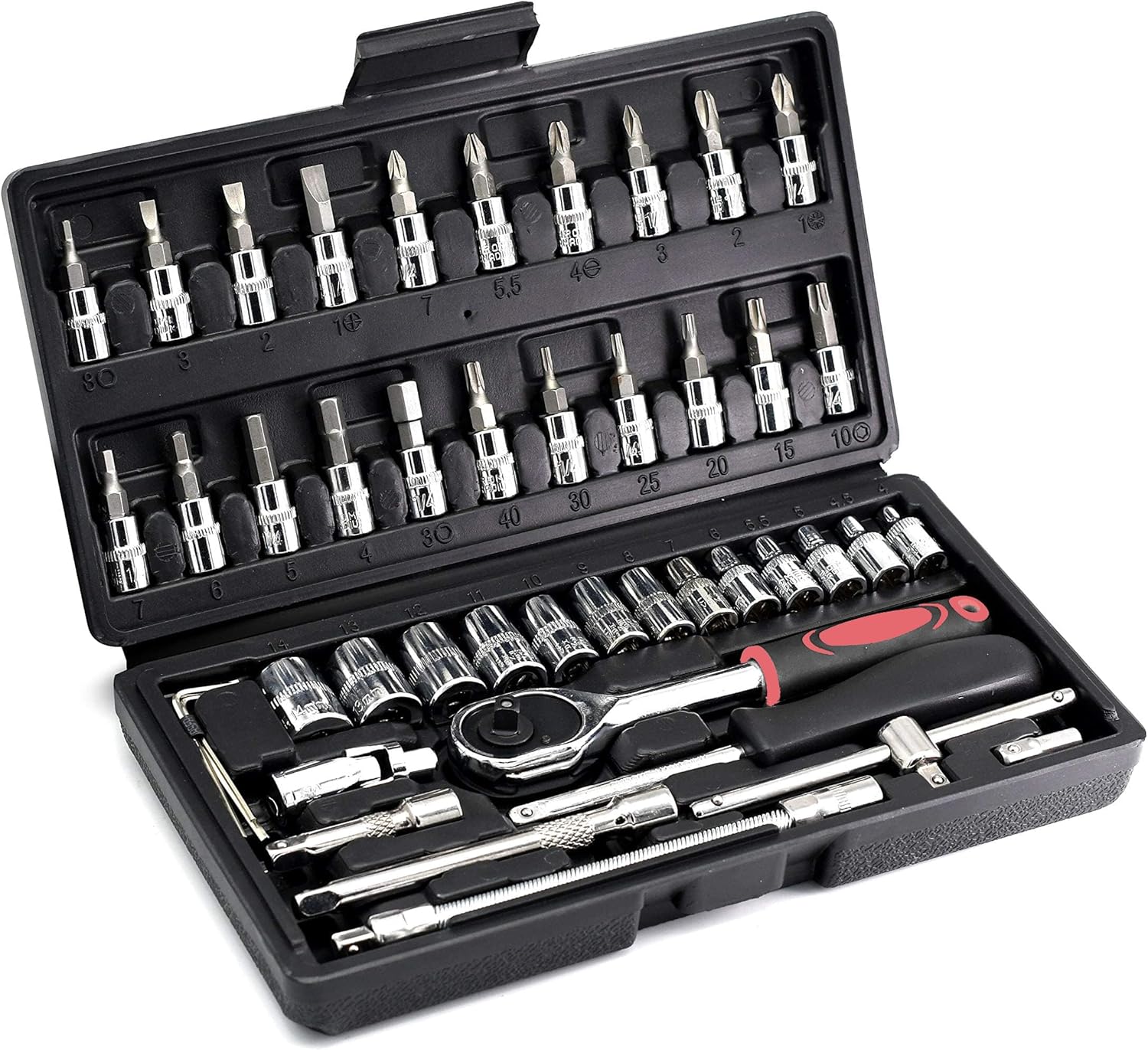 IKKAKOI 46PCS 1/4 inch Drive Socket Set,Metric Ratchet Wrench Set with ...