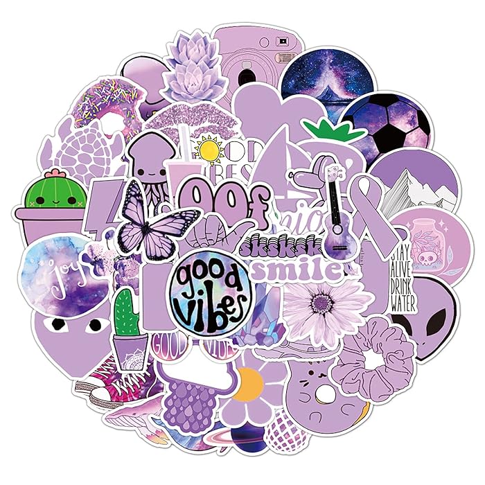 Buy 50pcs Purple Stickers for VSCO Girls Teens,Cute Aesthetic Vinyl ...
