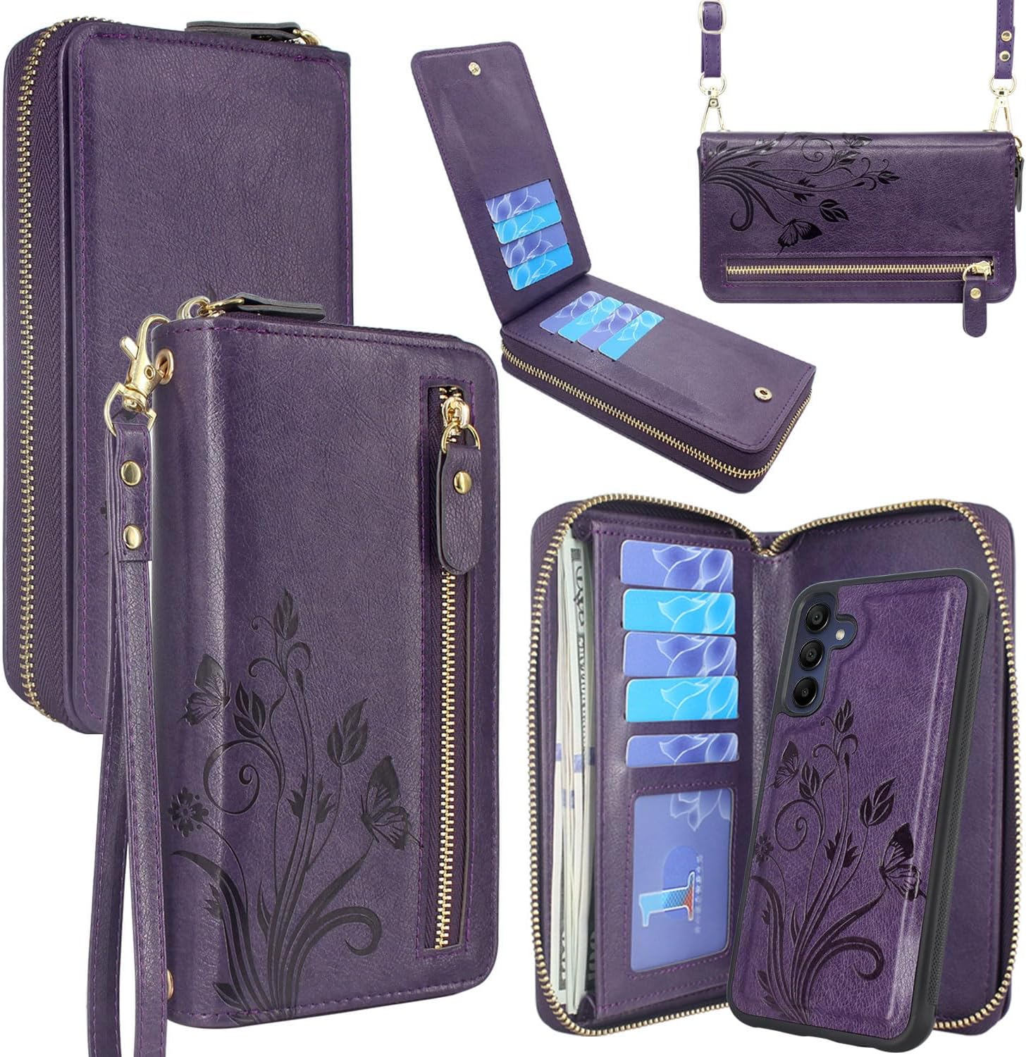 Amazon.com: Lacass Wallet for Samsung Galaxy A15 5G, Crossbody Dual Zipper Detachable Magnetic ...