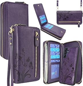 Amazon.com: Lacass Wallet for Samsung Galaxy A15 5G, Crossbody Dual Zipper Detachable Magnetic ...