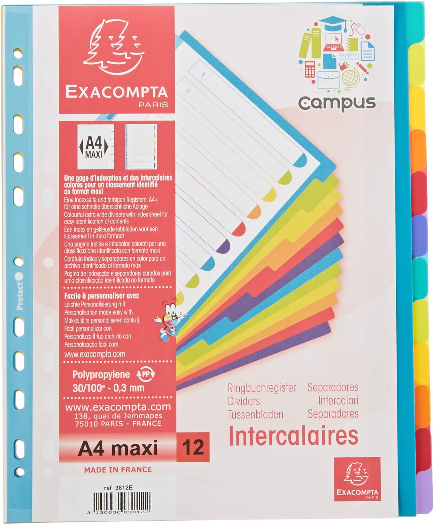 Exacompta - Réf. 3812E - Intercalaires en polypropylène rigide semi ...