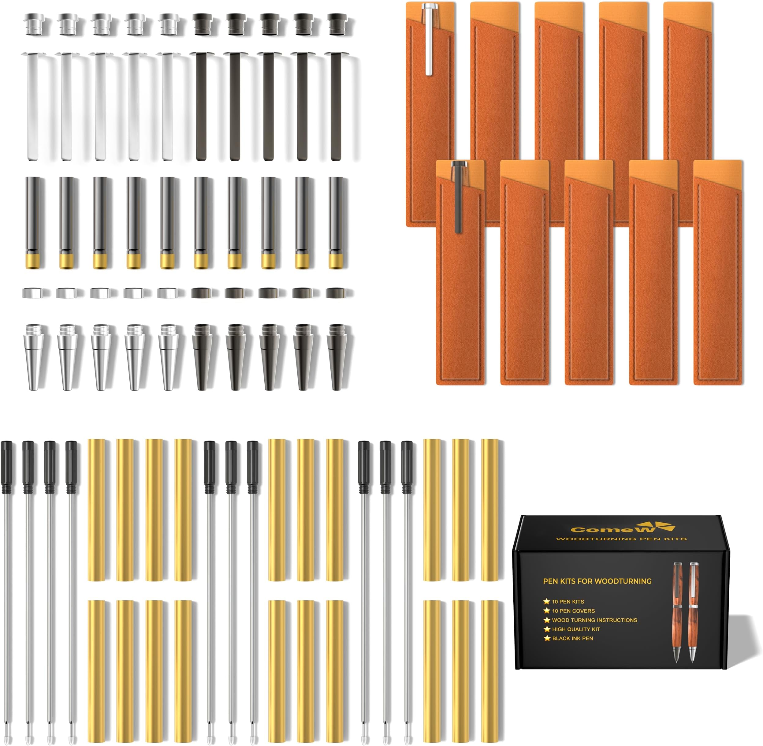 Pen Kits for Woodturning 10 Pack Premium Titanium - Silver with Bonus ...