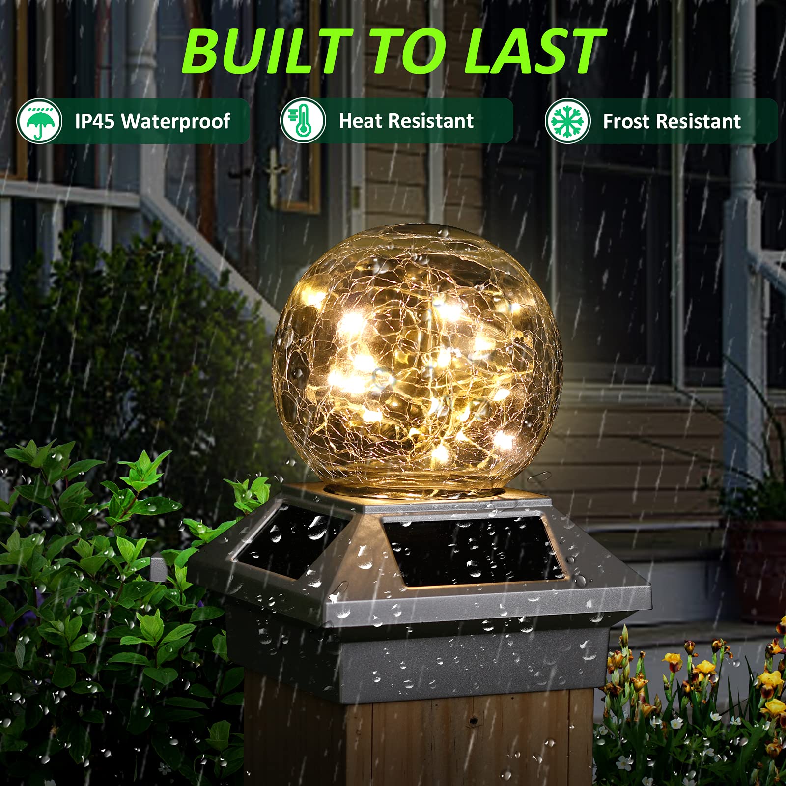 LIANGLOME Solar Post Lights Outdoor, Cracked Glass Ball Post Lights for ...