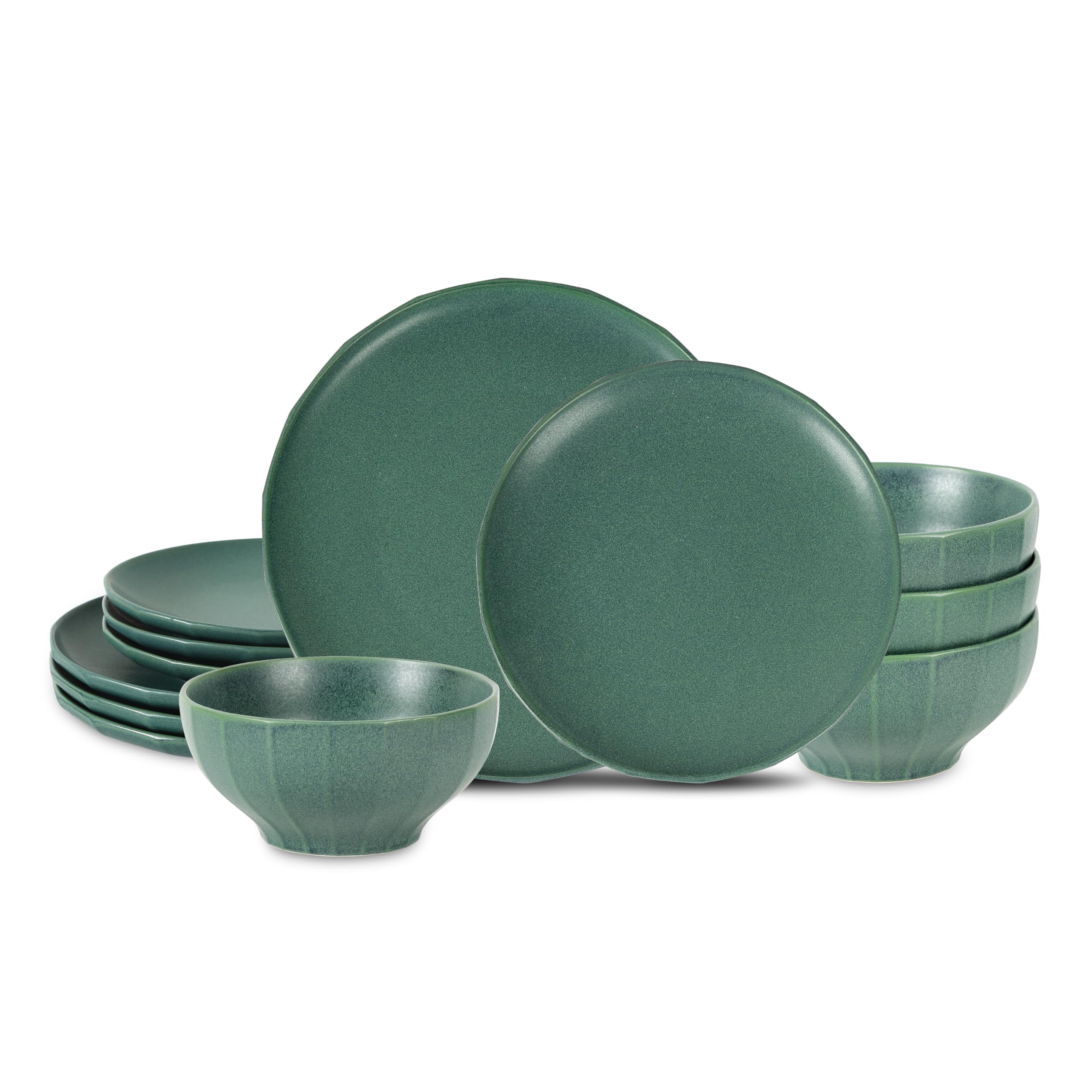 Amazon.com | Stone Lain Rio 12-Piece Dinnerware Set Stoneware, Green ...