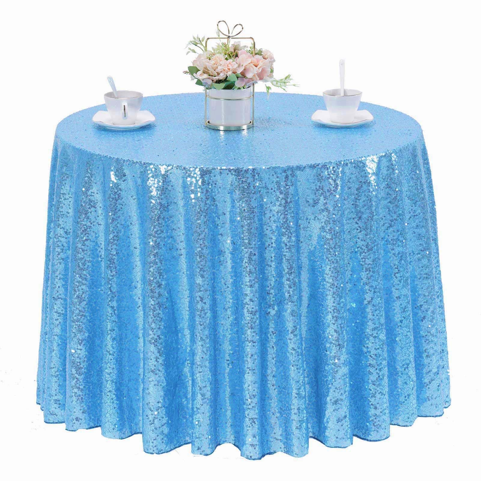 Amazon.com: TCBESTO Baby Blue Sequin Tablecloth 72" Round Glitter Table ...