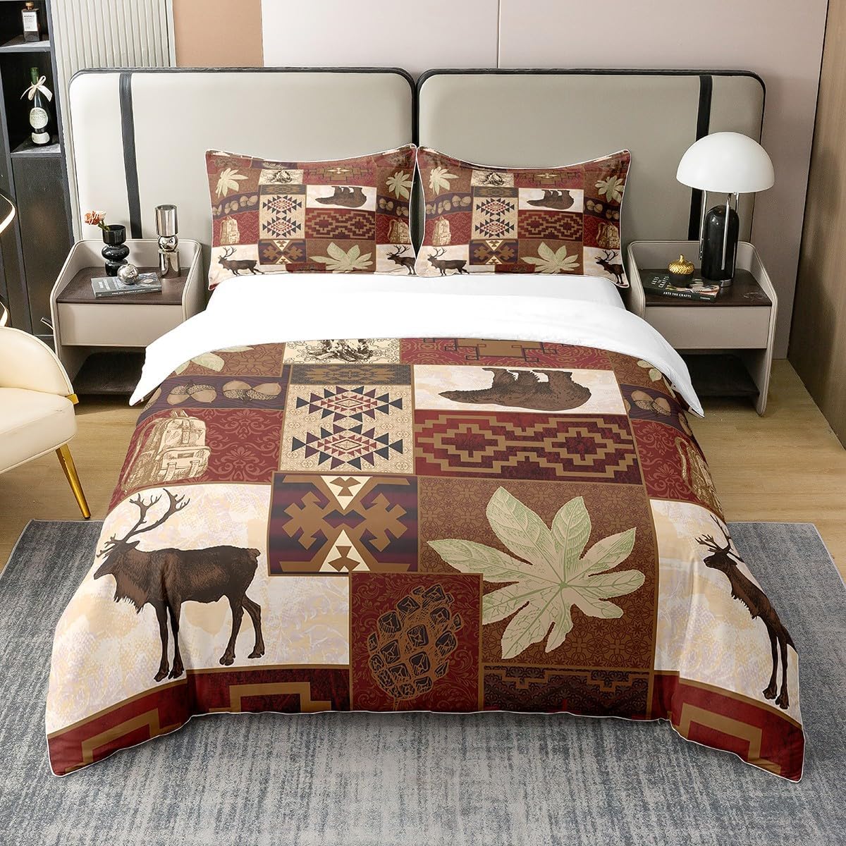 Amazon.com: Buffalo Plaid 100% Cotton Duvet Cover Cabin Decor, Bear Elk ...