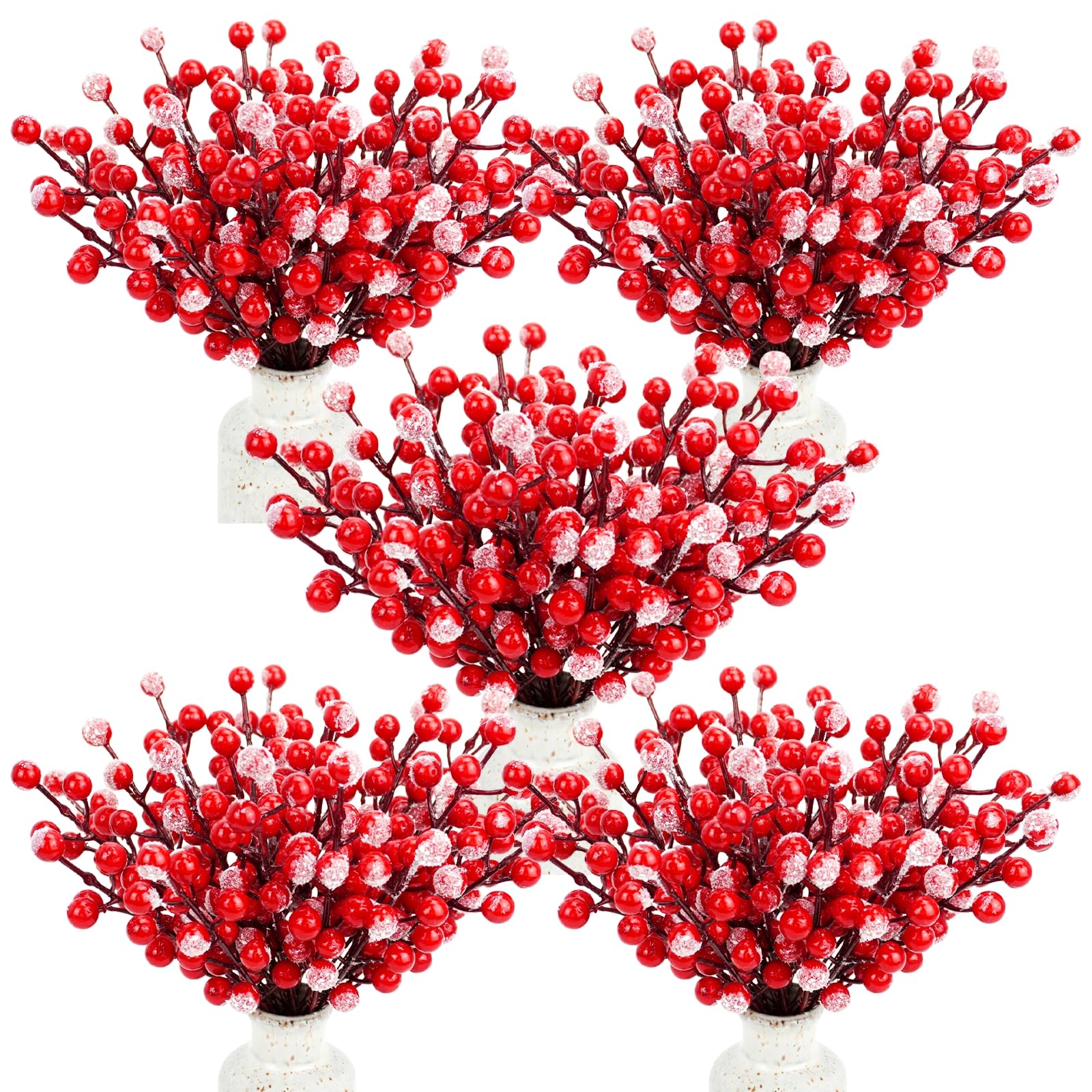 Amazon.com: obbsie 60 PCS Artificial Holly Berry Stems, 21cm Frosted ...
