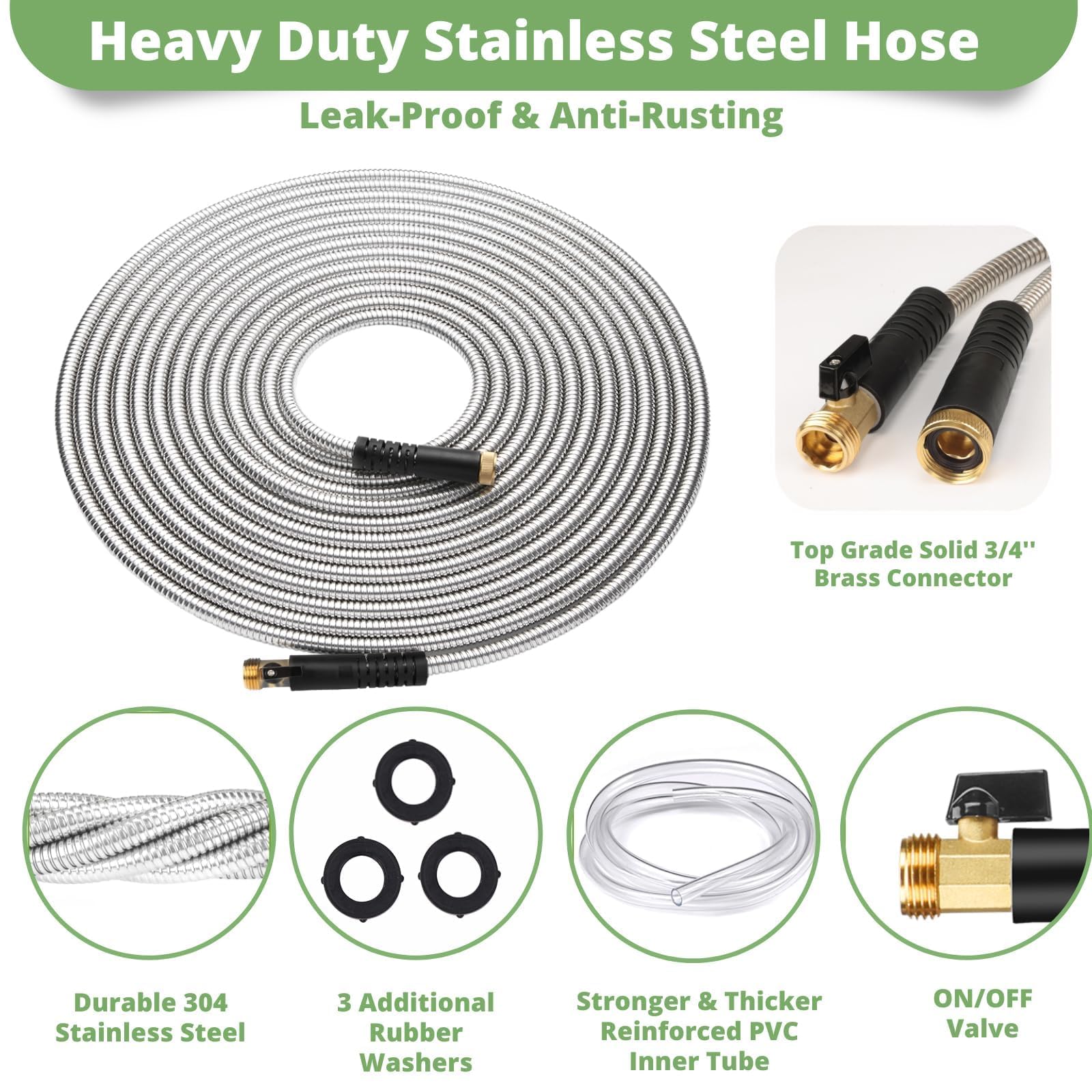 Snapklik.com : Takuvan Metal Garden Hose 75ft Flexible Water Hose ...