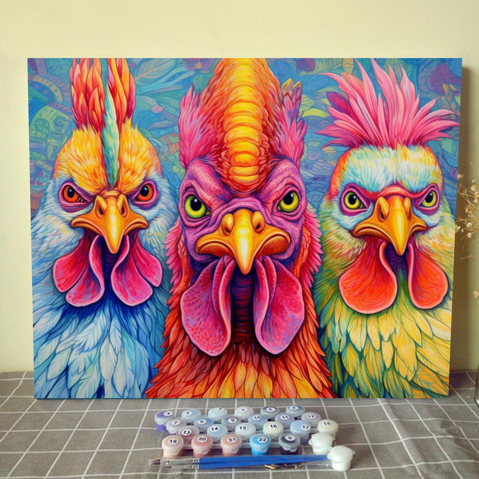 Amazon.com: Colorful Hippy Roosters Paint by Numbers Kits On Canvas for ...