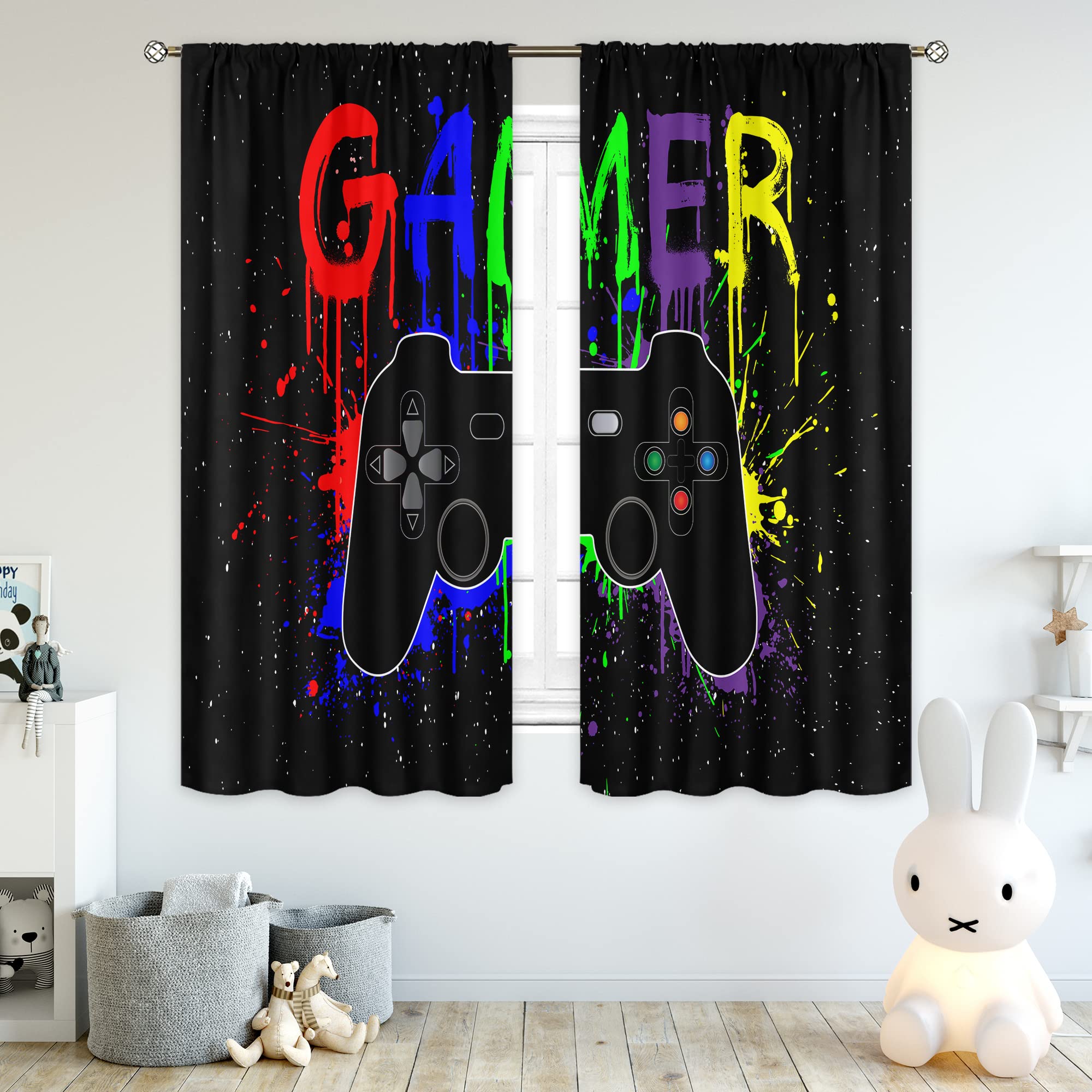 Amazon.com: Cinbloo Boys Gamer Curtains 42Wx63H Inch Rod Pocket Gaming ...