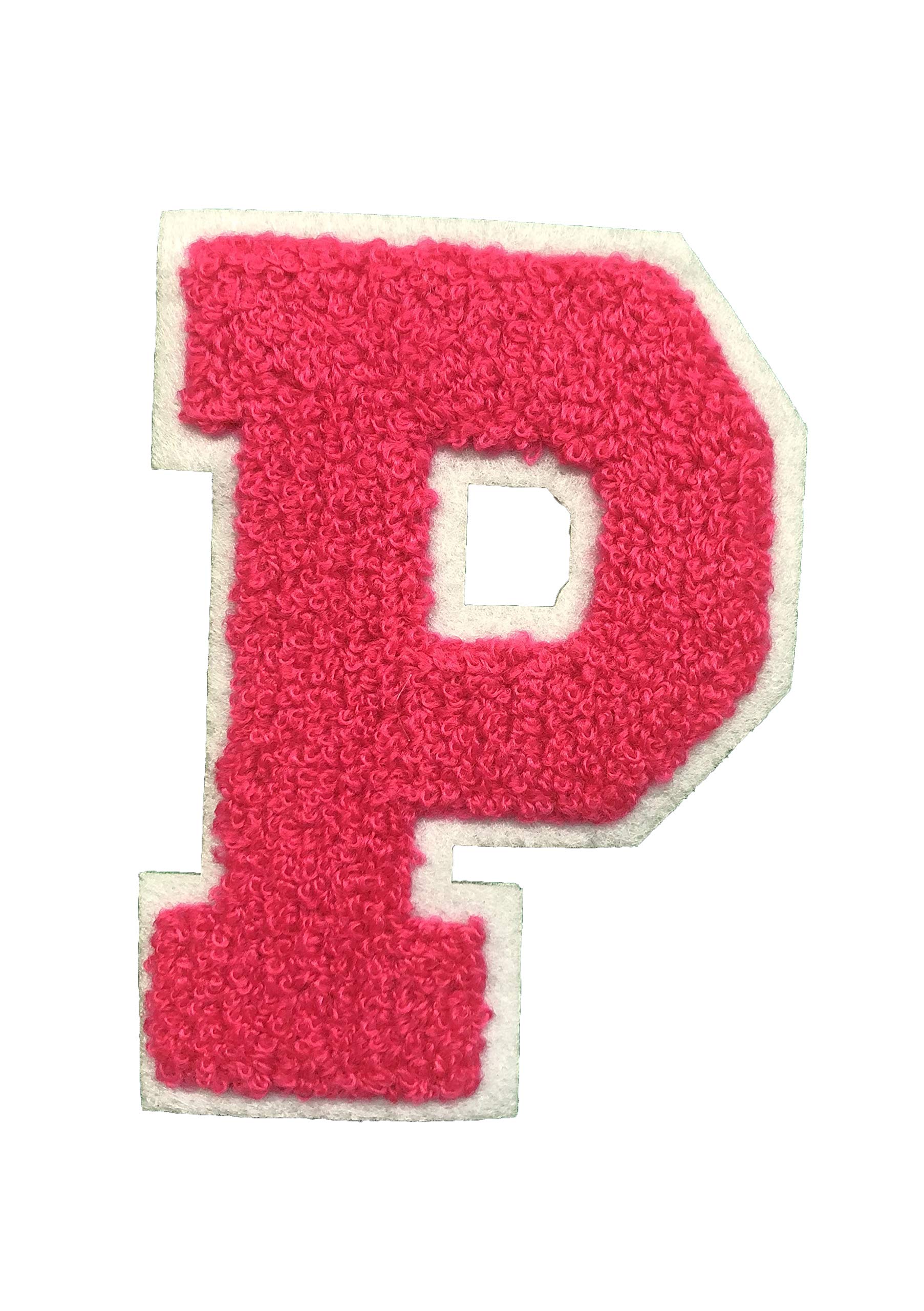 Amazon.com: P - HOT-Pink ON White Chenille 4.25" VARSITIY Alphabet ...