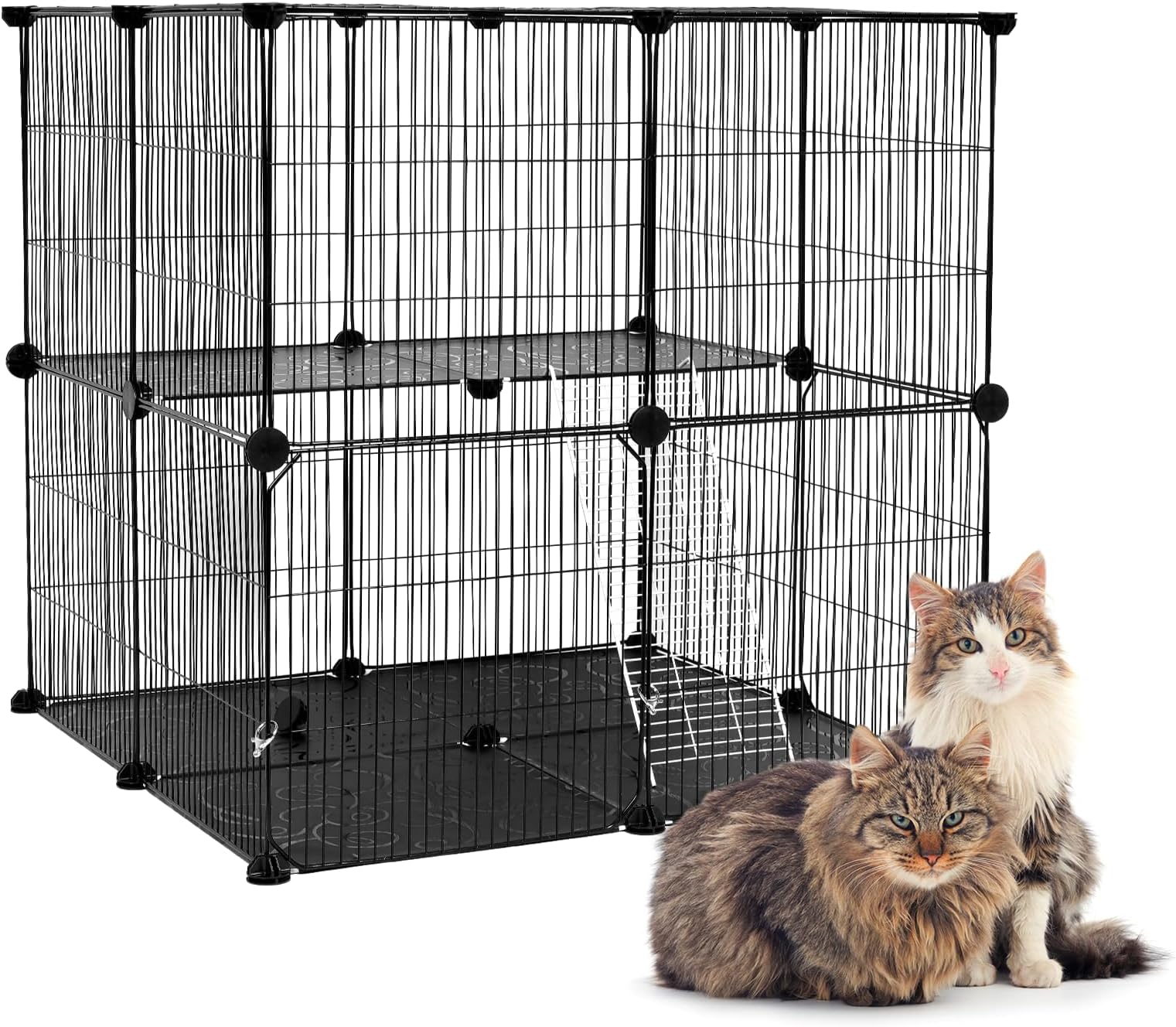 ybaymy 2 Tier Cat Cage Indoor Large DIY Cat Enclosure Encrypted Lattice ...