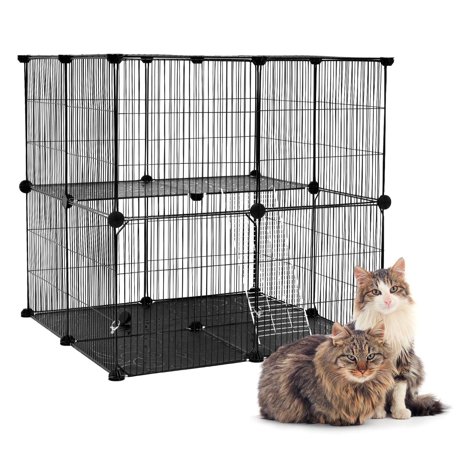 ybaymy 2 Tier Cat Cage Indoor Large DIY Cat Enclosure Encrypted Lattice ...