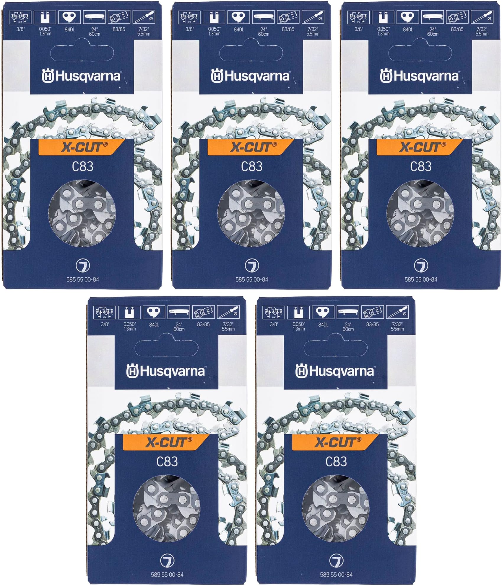 Amazon.com: Husqvarna 585550084 24" C83 X-Cut 24" Chain 3/8" .050" 84 ...
