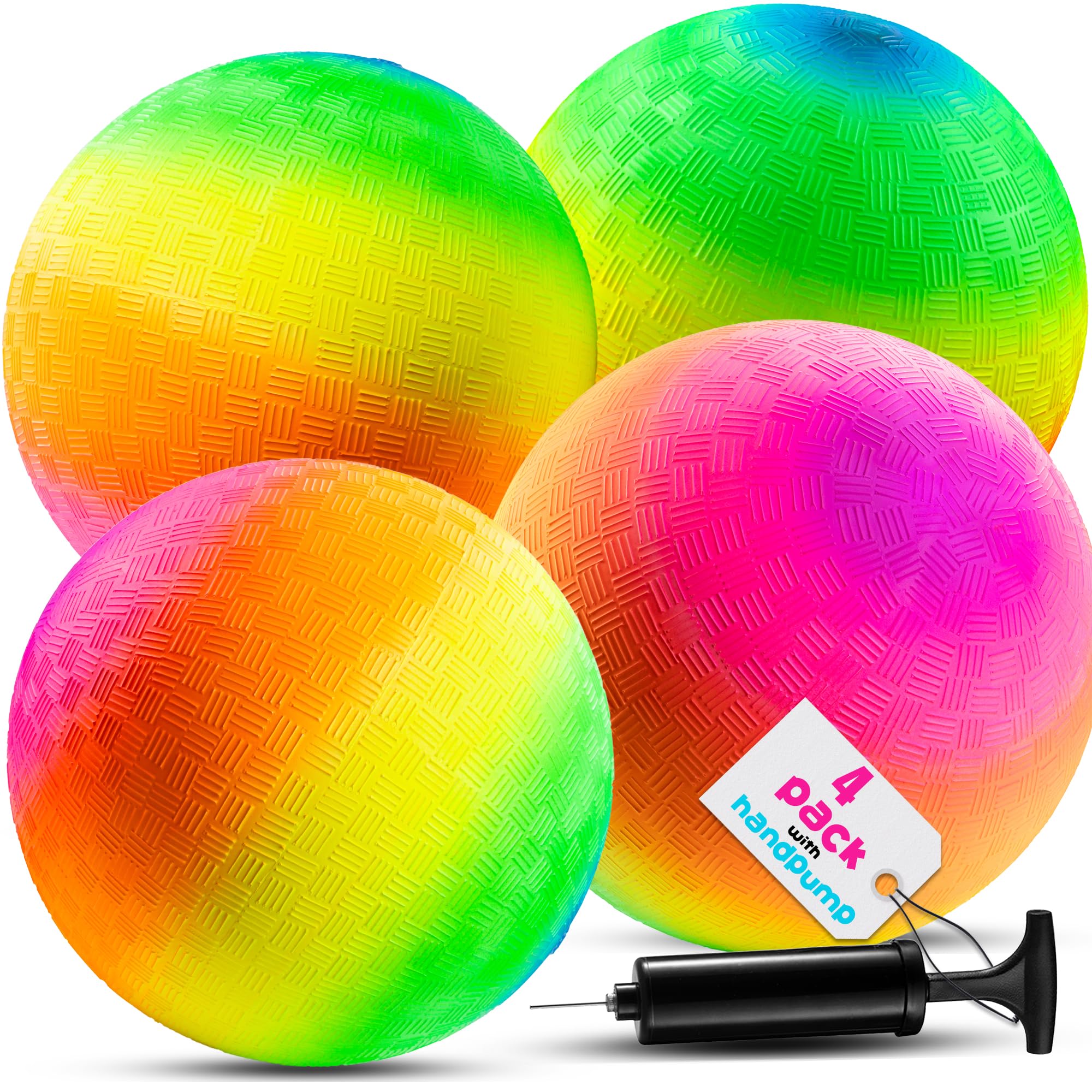 Bedwina Rainbow Playground Balls - 8.5Inch (Pack of 4) Rubber Bouncy ...