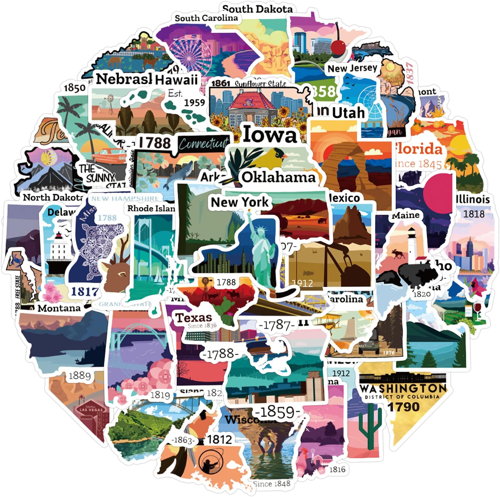 Amazon.com: 50Pcs US States Stickers, Waterproof Travel Map Stickers ...