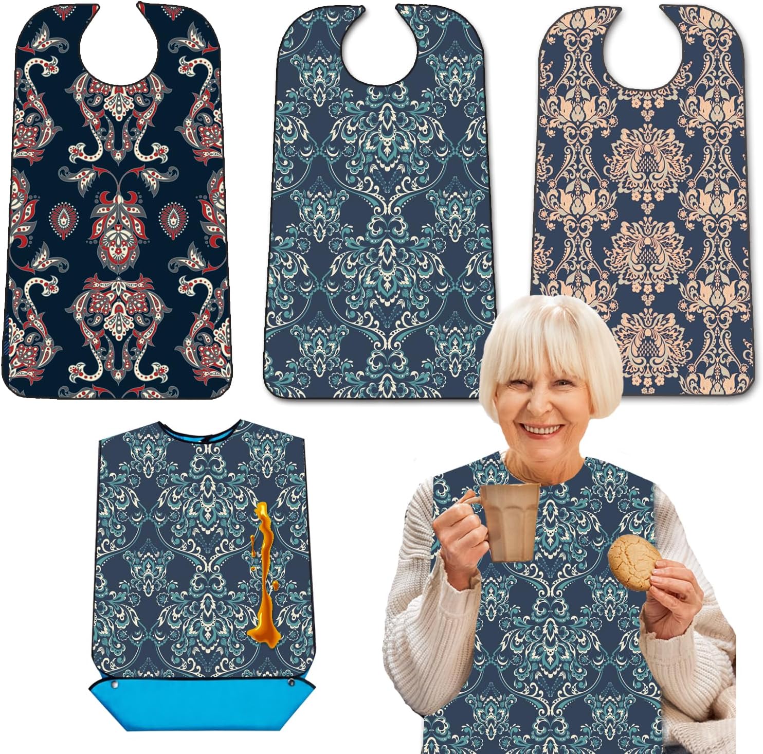 Amazon.com : EpoBob 3 Pack Adult Bibs with Crumb Catcher, Washable and ...