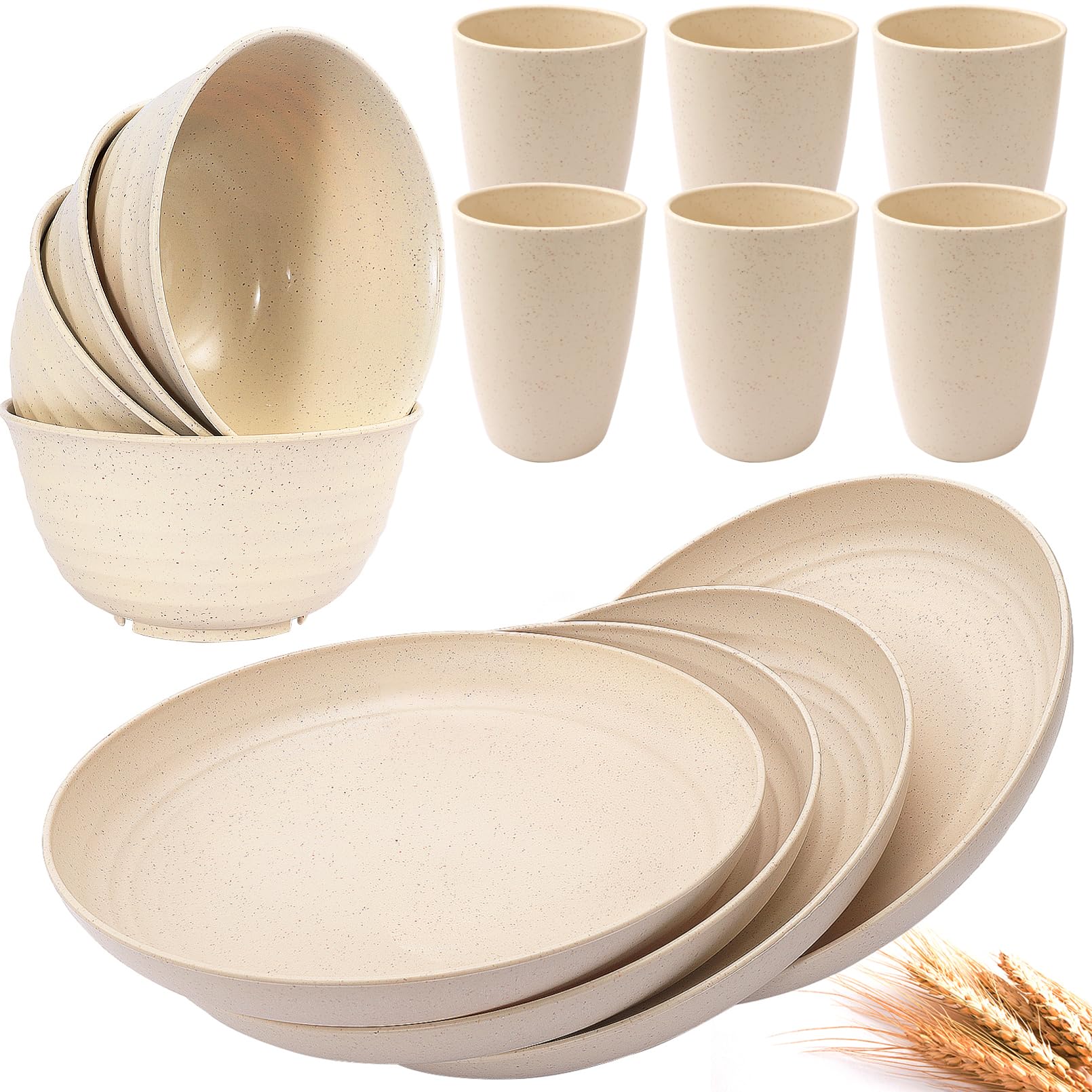 Amazon.com: Cptoion 12 Pcs Wheat Straw Dinnerware Sets,Unbreakable ...