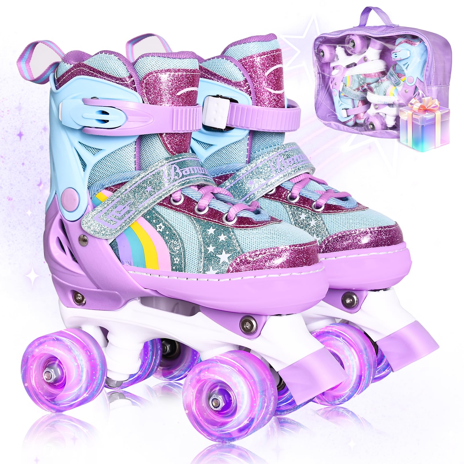 Roller Skates for Girls Age 3-12 | Rainbow Toddler Roller Skates for ...