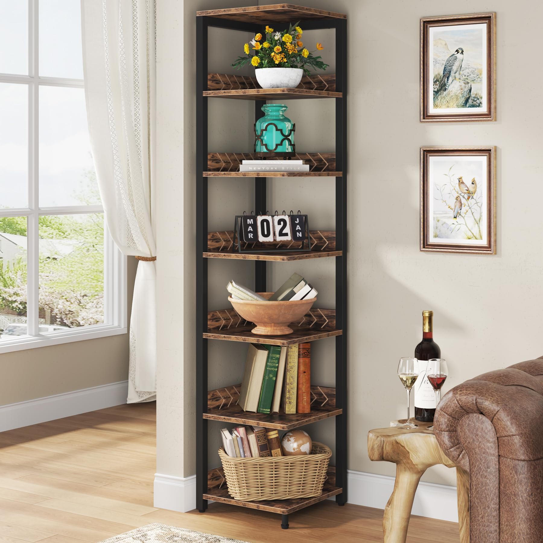 Tribesigns 6-Tier Corner Shelf, 195cm Tall Narrow Bookshelf Storage ...