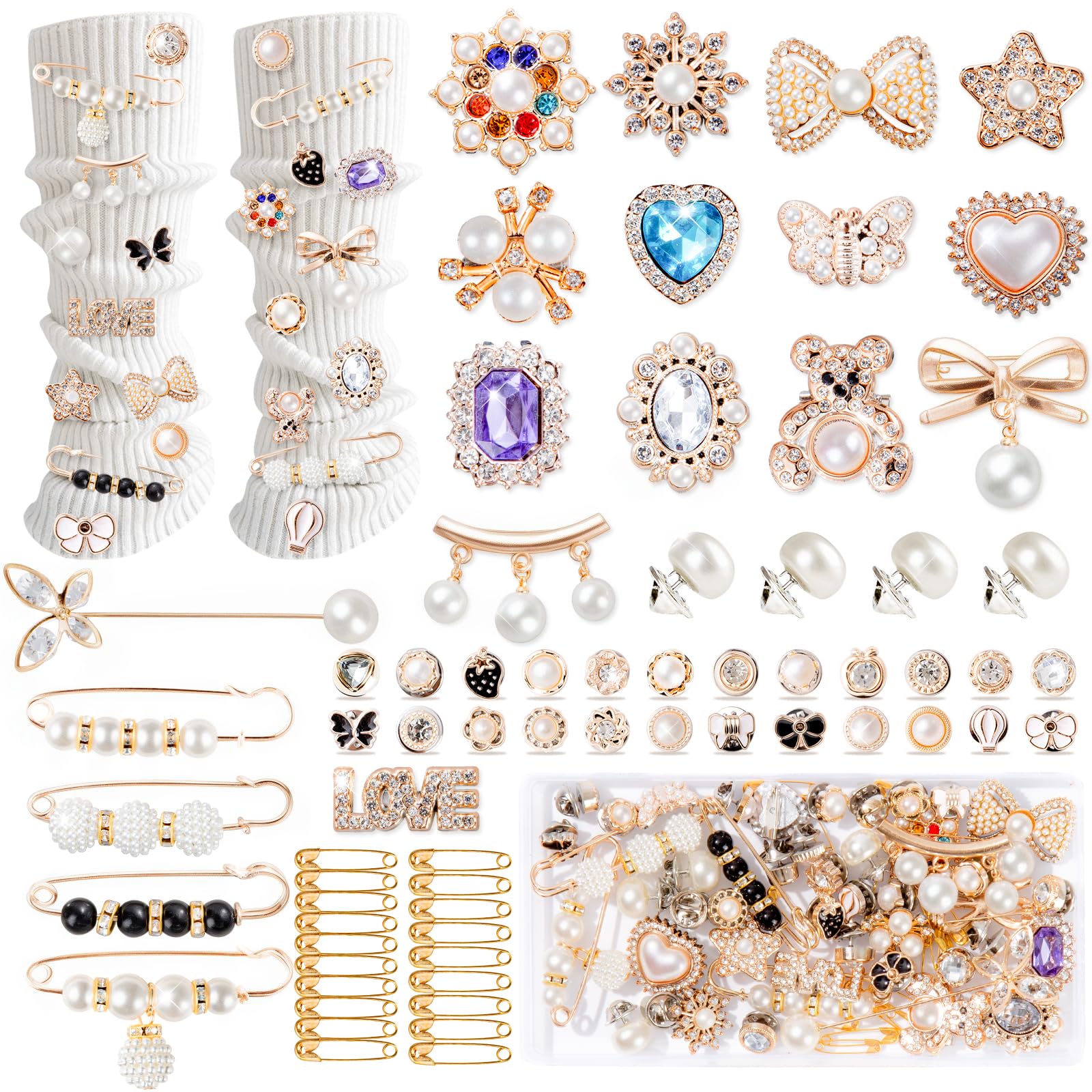 Amazon.com: 65Pcs Charms for Socks Safety Pin Brooch junk socks charms ...