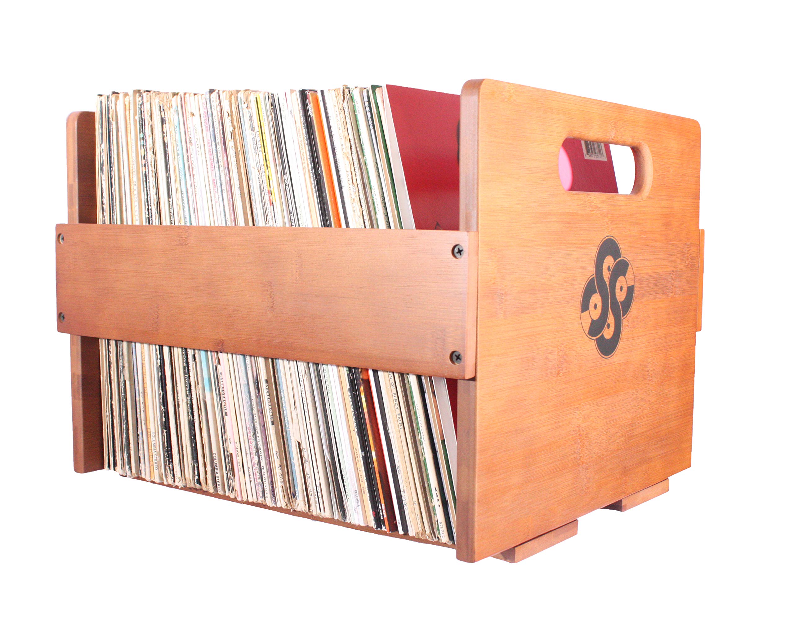 Sound Stash High End Bamboo Record Crate, Holds Up to 80 Records (Dark ...