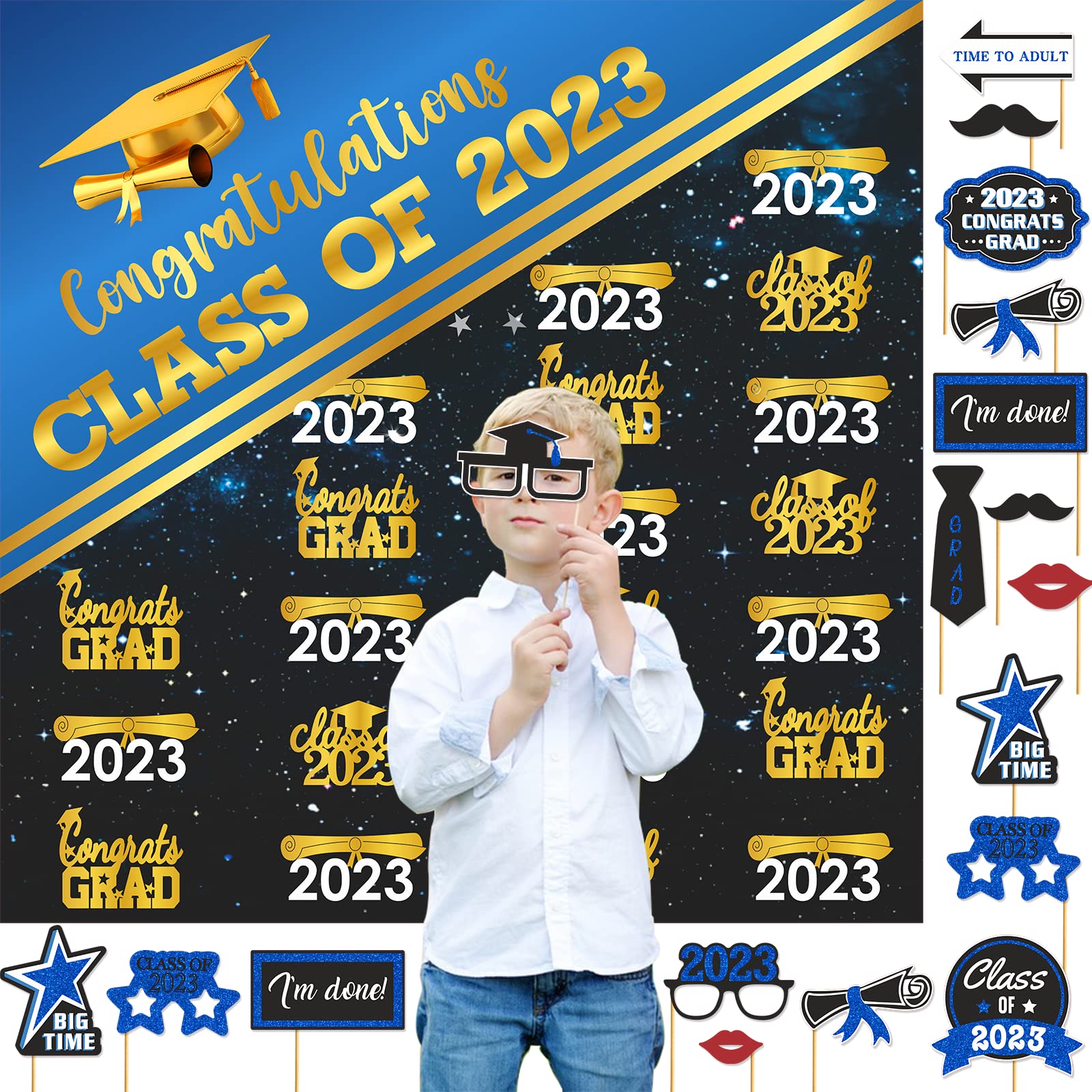 Graduation Photo Backdrop Banner with Graduation Photo Booth Props 2023 Graduation Party ...