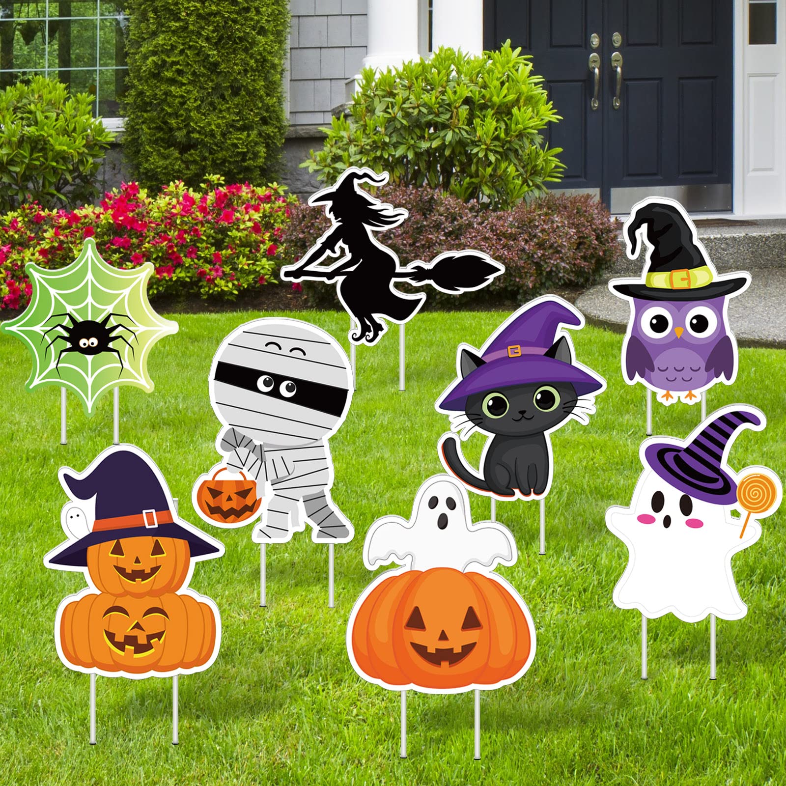 Amazon.com : 8 Pieces Cute Halloween Yard Stakes Large Halloween Garden ...
