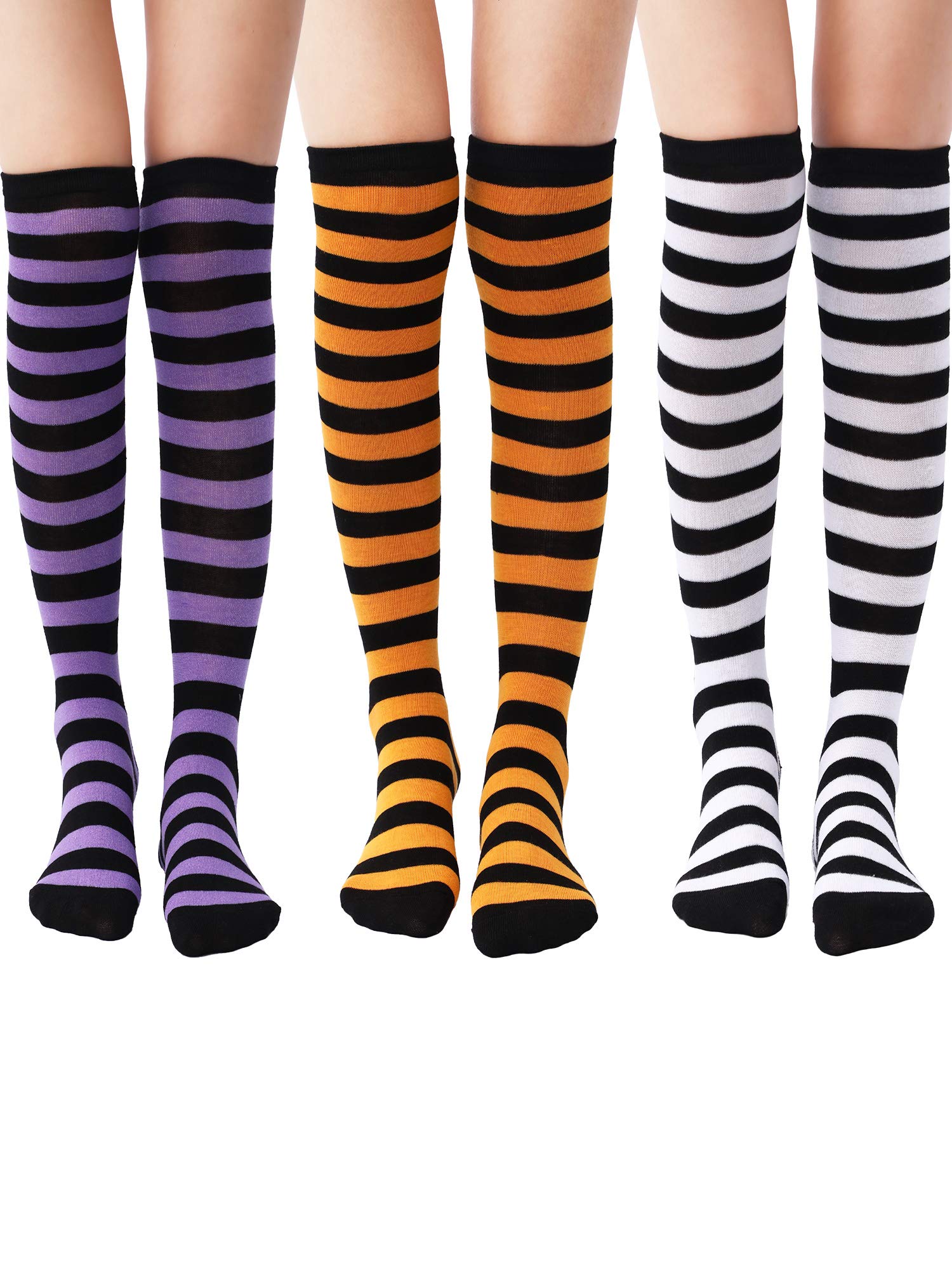 Amazon.com: Tatuo 3 Pairs Halloween Long Striped Knee High Socks Witch ...