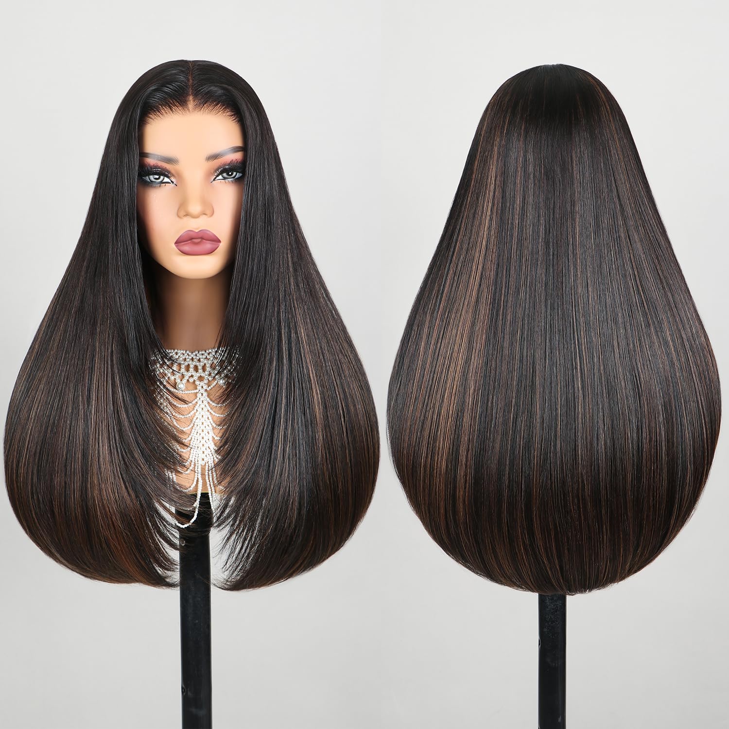 Amazon.com : TESLAL Human Hair Blend Wig Highlight Wear and Go Glueless ...