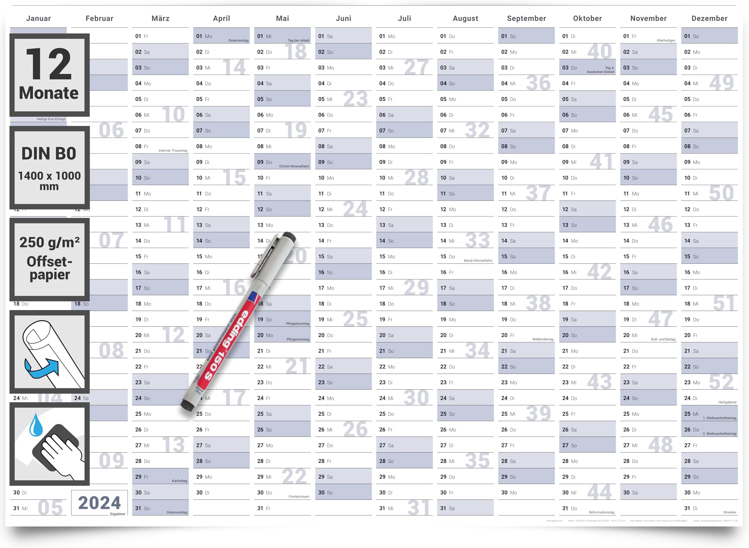 STAEDTLER Jahresplaner Lumocolor Set 2024 (Wandkalender Trocken ...