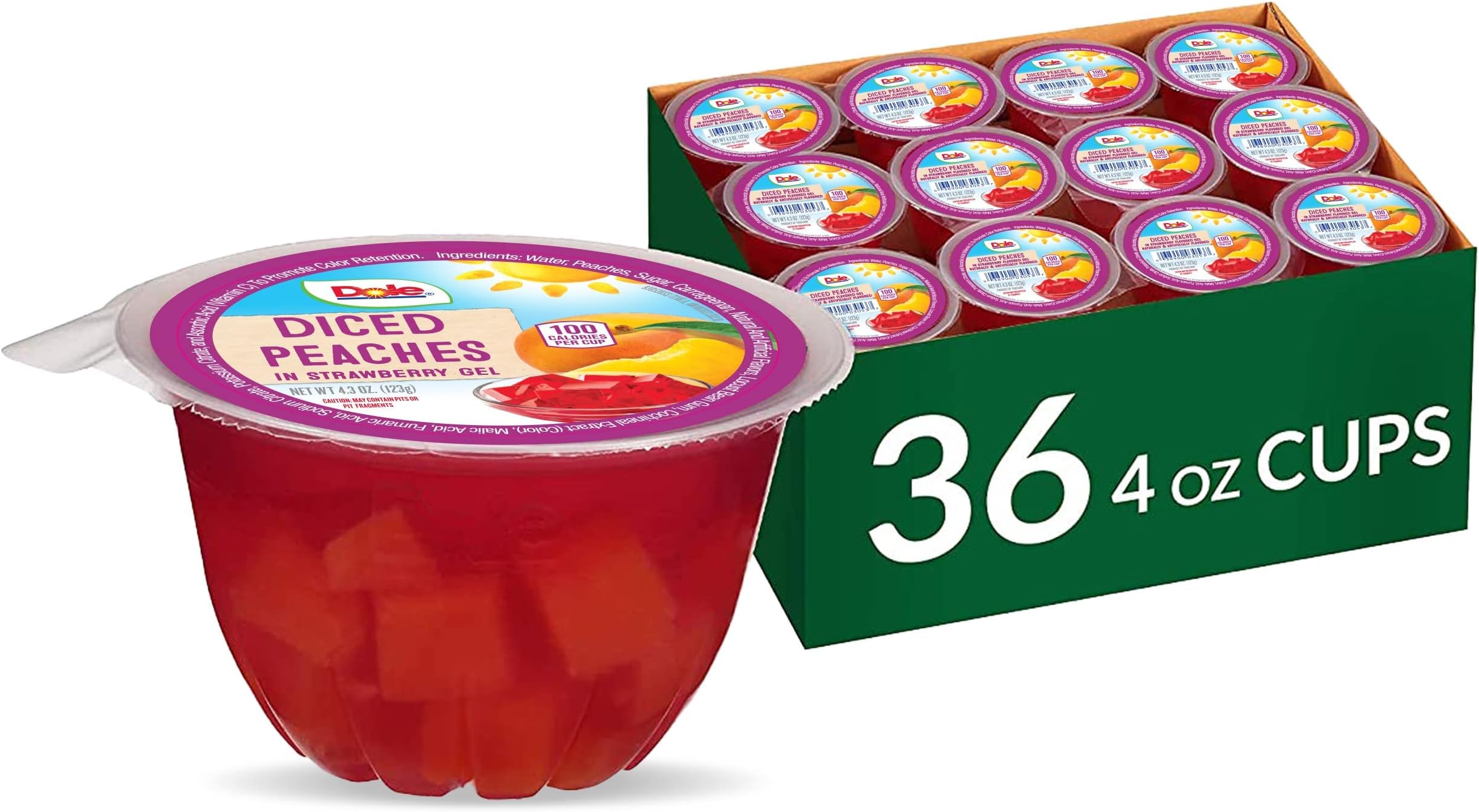 Amazon.com : Dole Fruit Bowls Peaches in Strawberry Flavored Gel Snacks ...