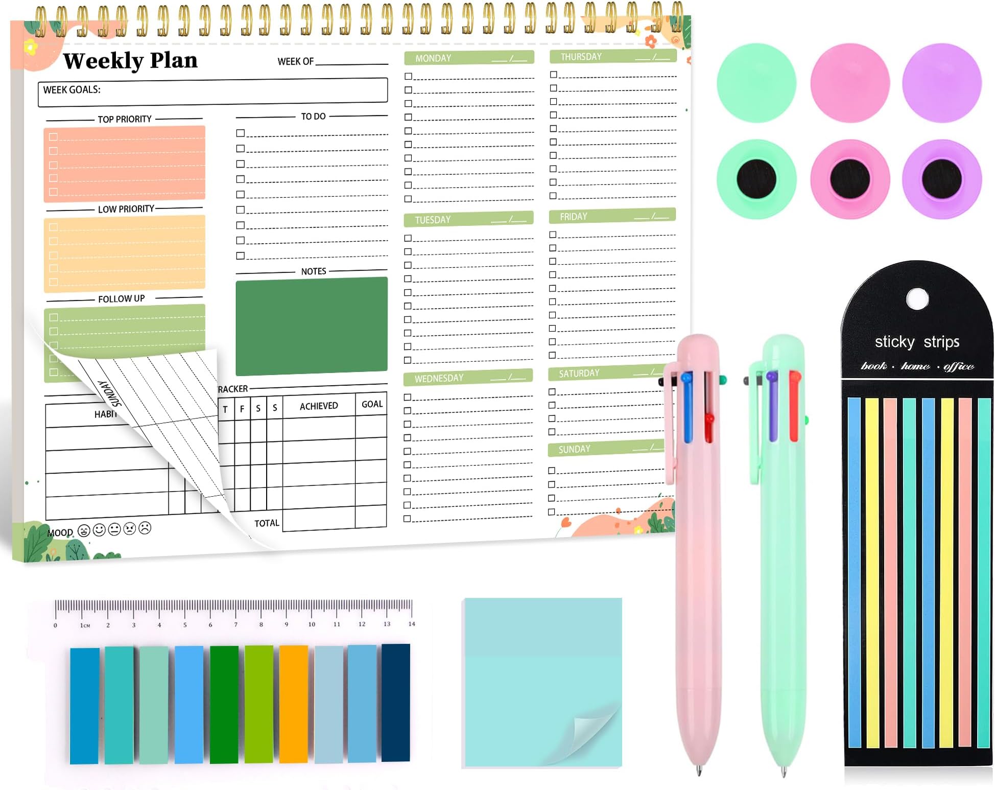 Amazon.com : Weekly Planner Pad,Two-Sided Designs,Undated Weekly Sheets ...