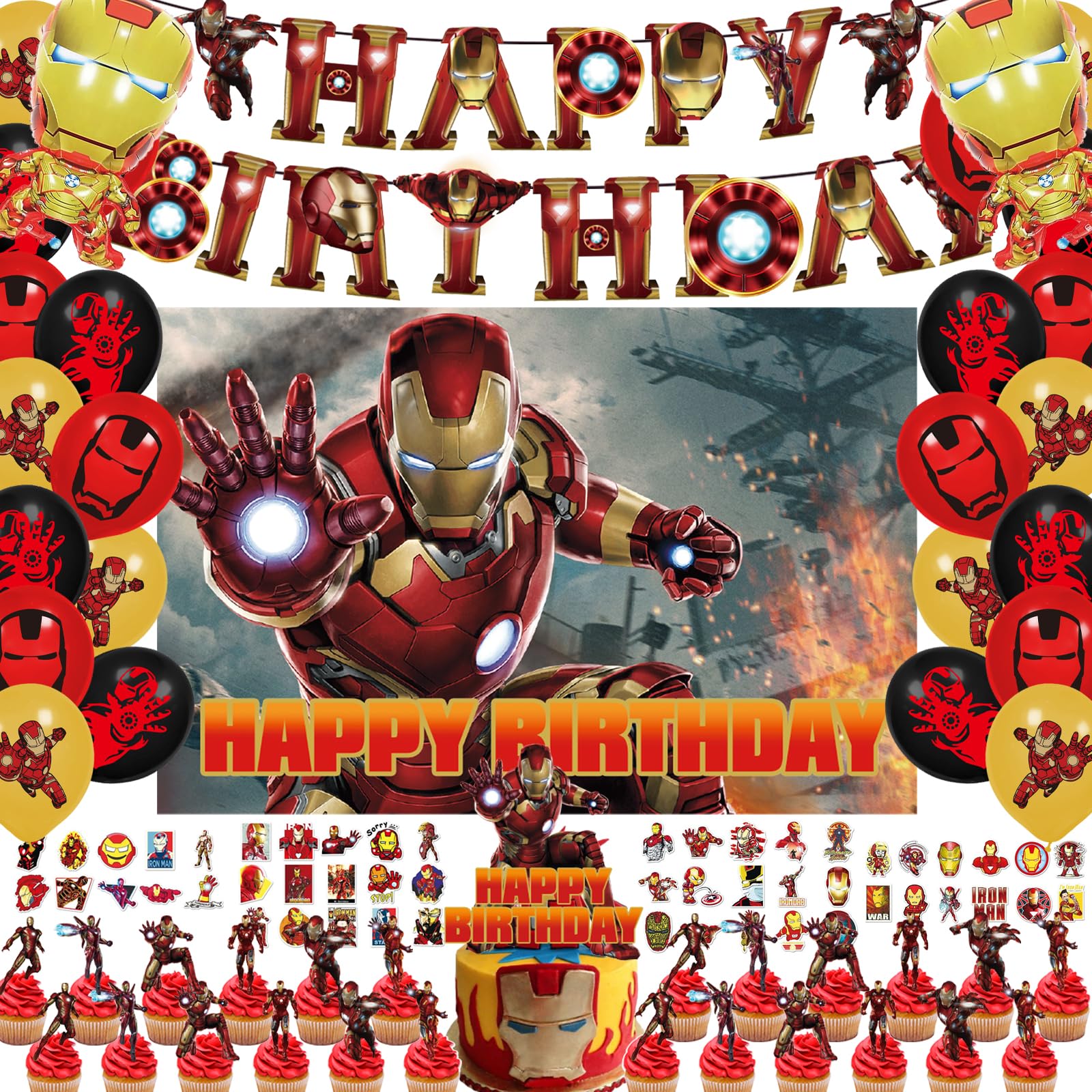 103Pcs iron man Party Decorations Set,Birthday Party Supplies for Boy ...