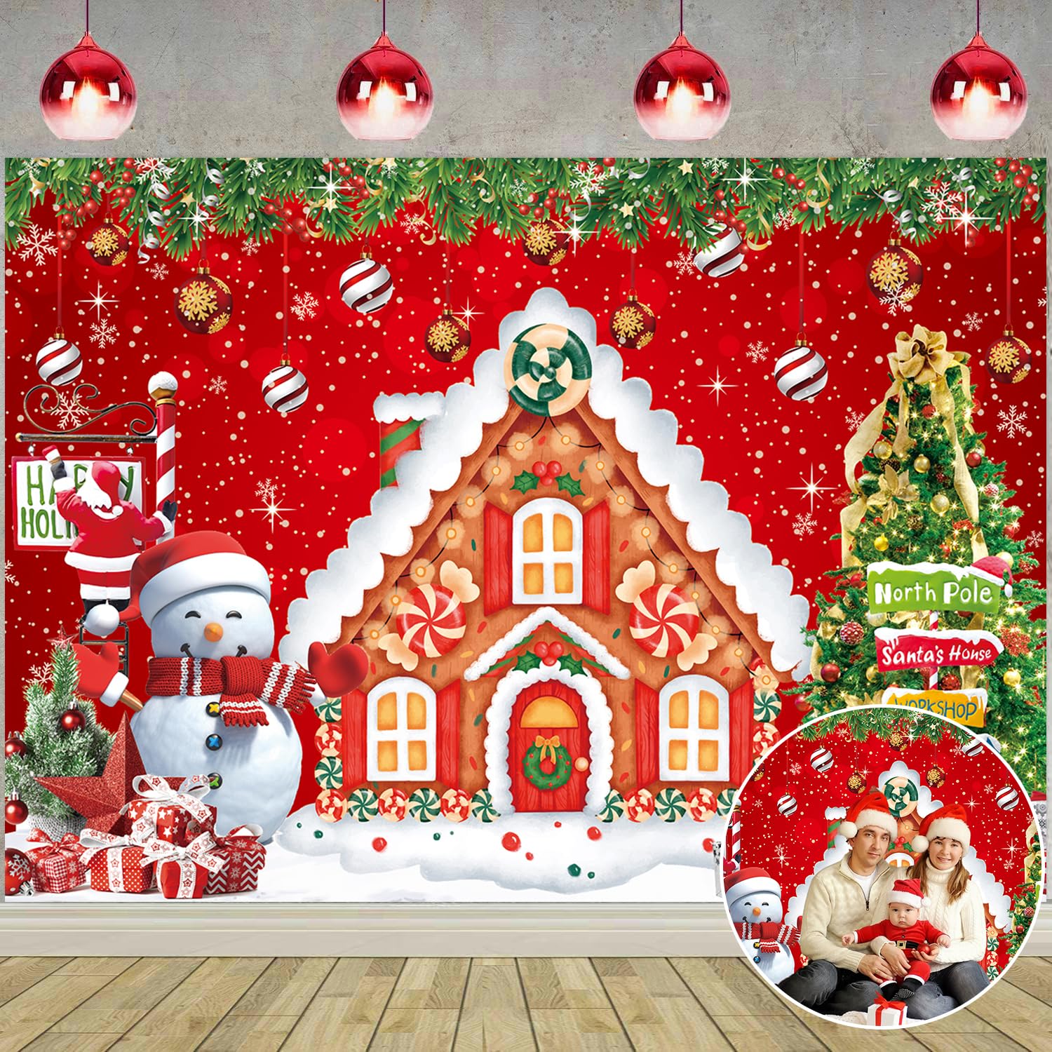 Amazon.com : Generic Christmas Gingerbread House Backdrop Santa Snowman ...