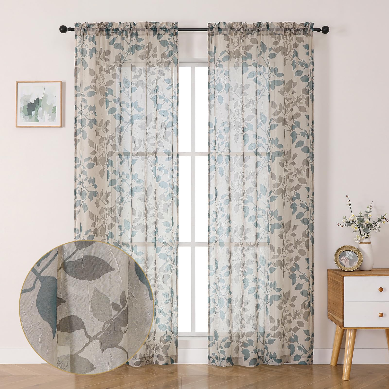 Amazon.com: OWENIE Floral Sheer Curtains with Pattern 84 Inches Long 2 ...