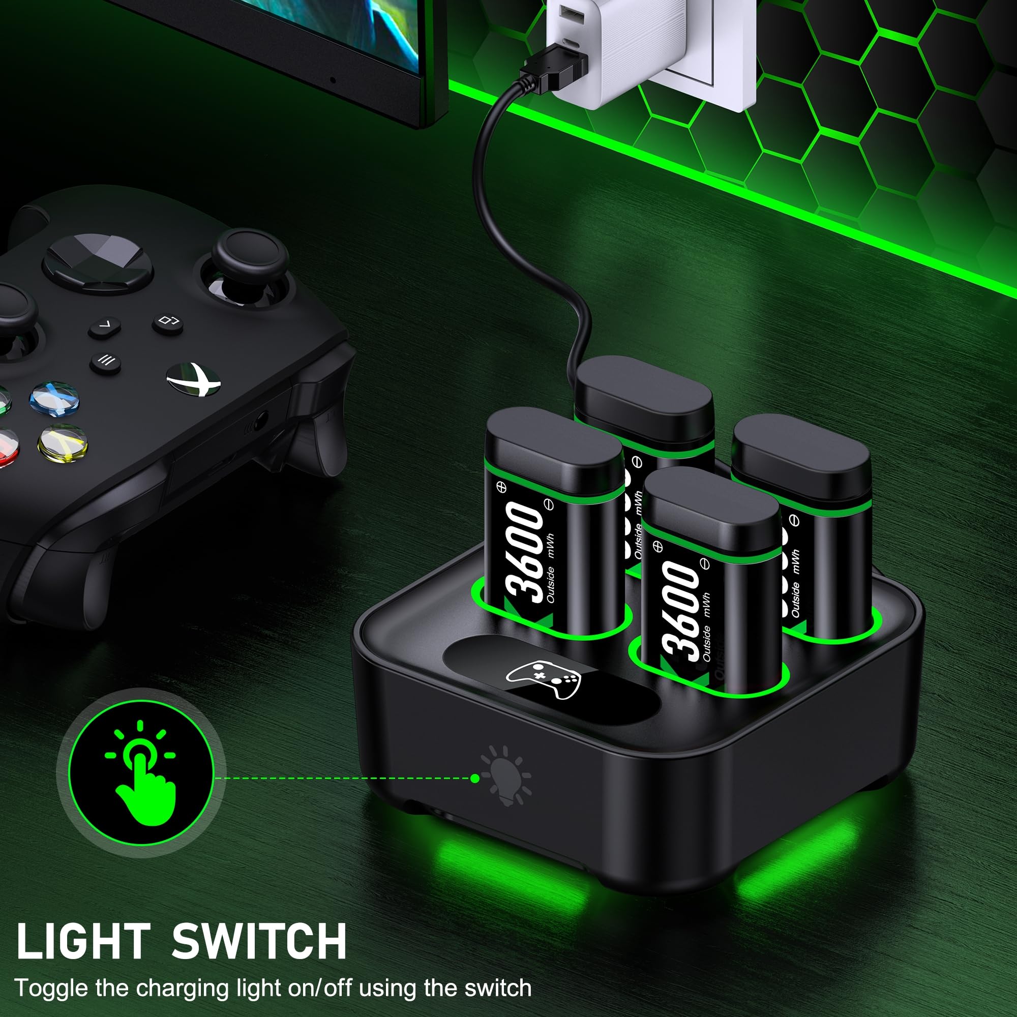 Xbox One Controller ESYWEN Charger For Xbox Controller Battery Pack, 4 ...