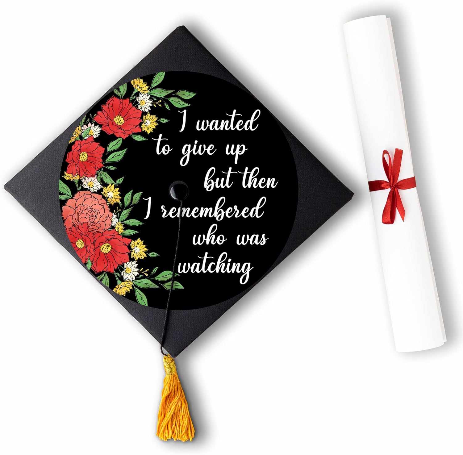 Amazon.com: Floral Round Graduation Cap Topper - I Wanted To Give Up ...