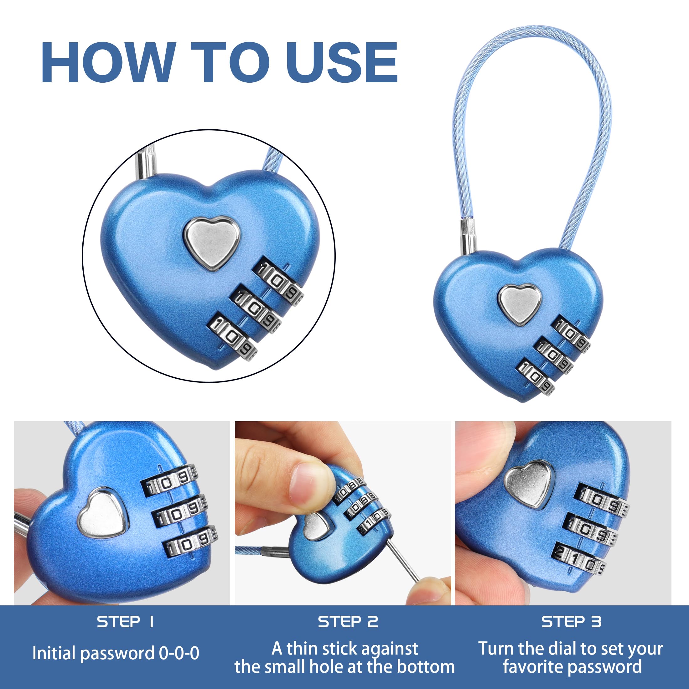Locker Padlock 2 Pcs Pink Combination Lock, 3 Digit Heart Shaped ...