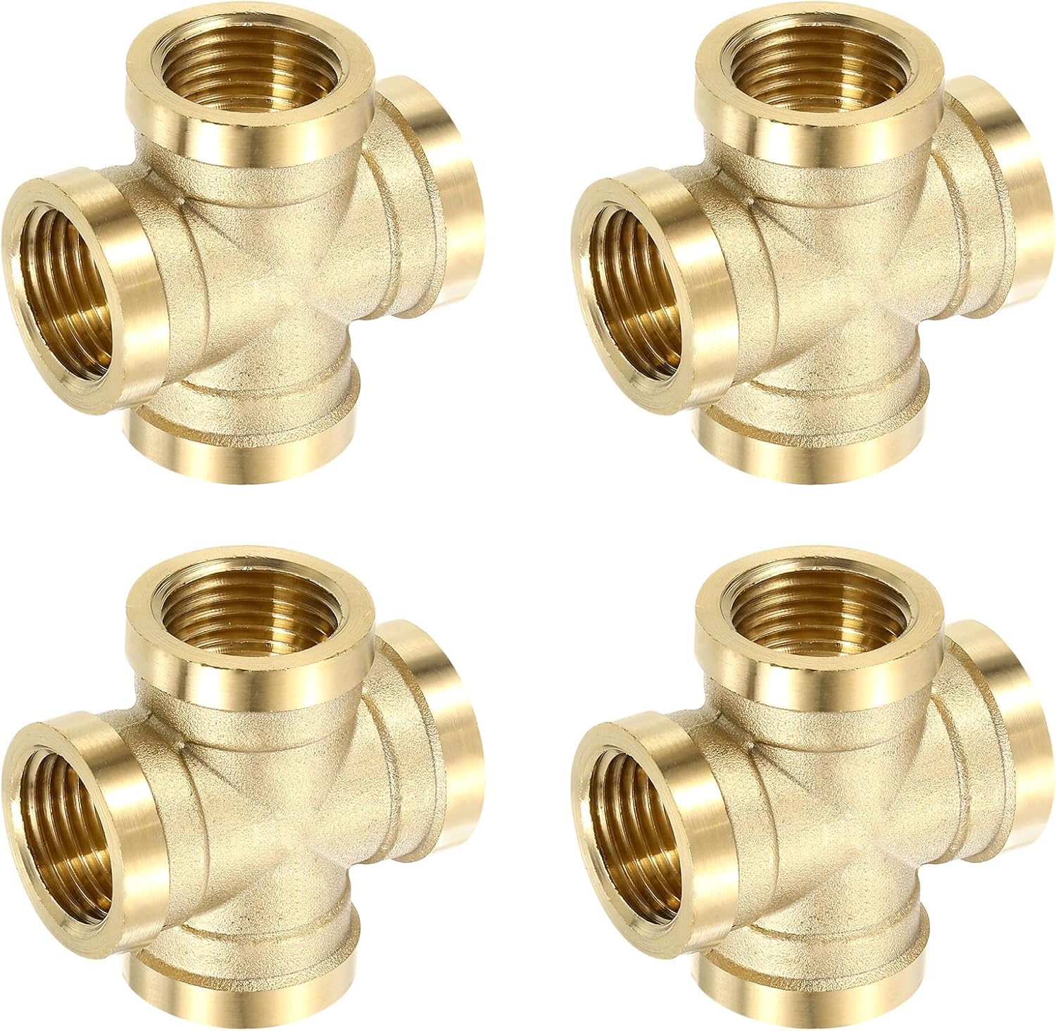 Amazon.com: uxcell 4Pcs Brass Cross Pipe Fitting, 1/2" Female Barstock ...