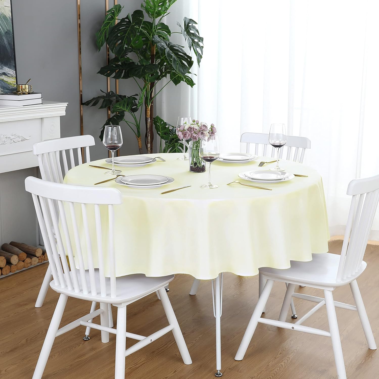 Amazon.com: FOLINS&HOME Cream Round Tablecloth 48 Inch Waterproof Heavy ...