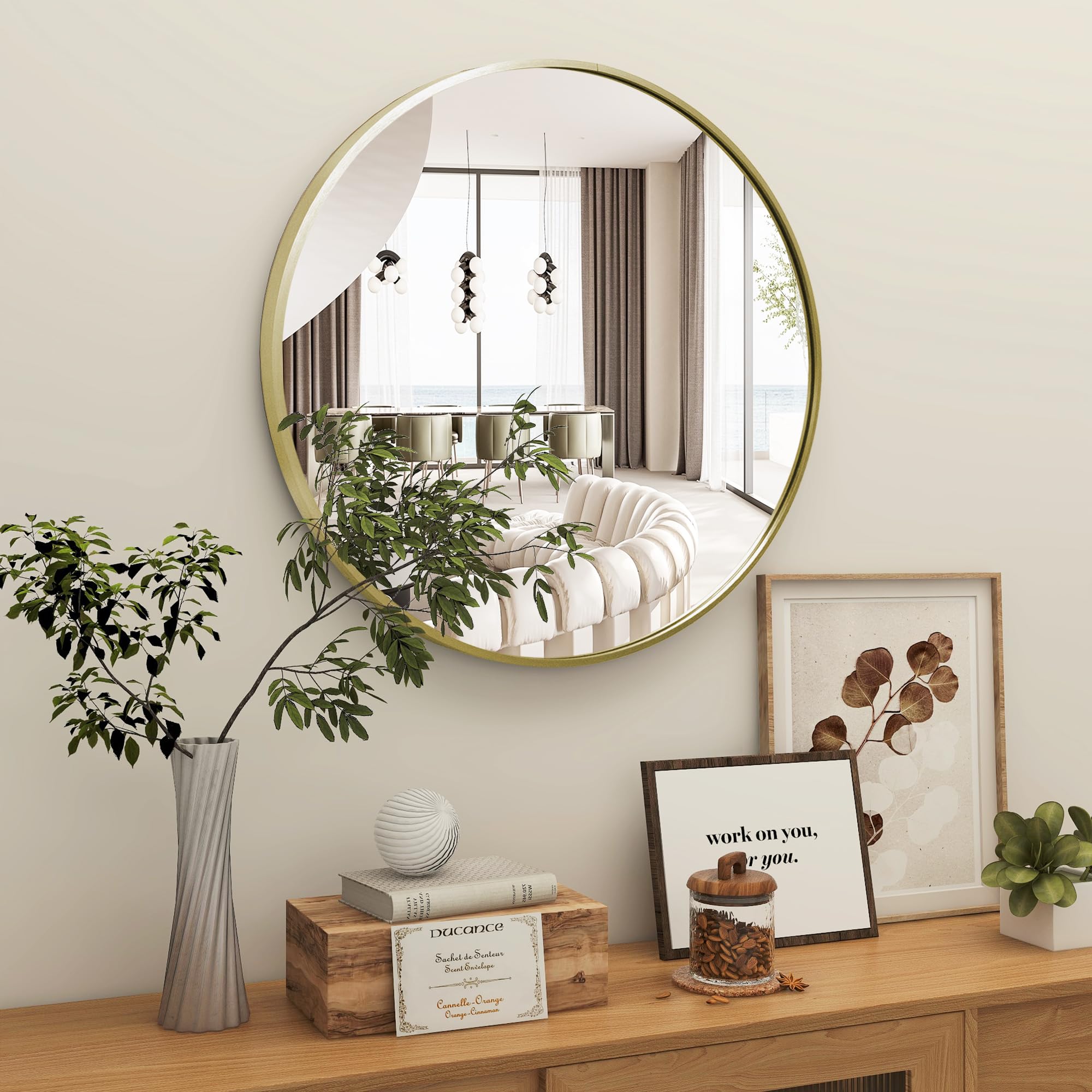 B&C 30 inch Round Mirror with 1.57" French Gold Aluminum Frame, Stylish ...
